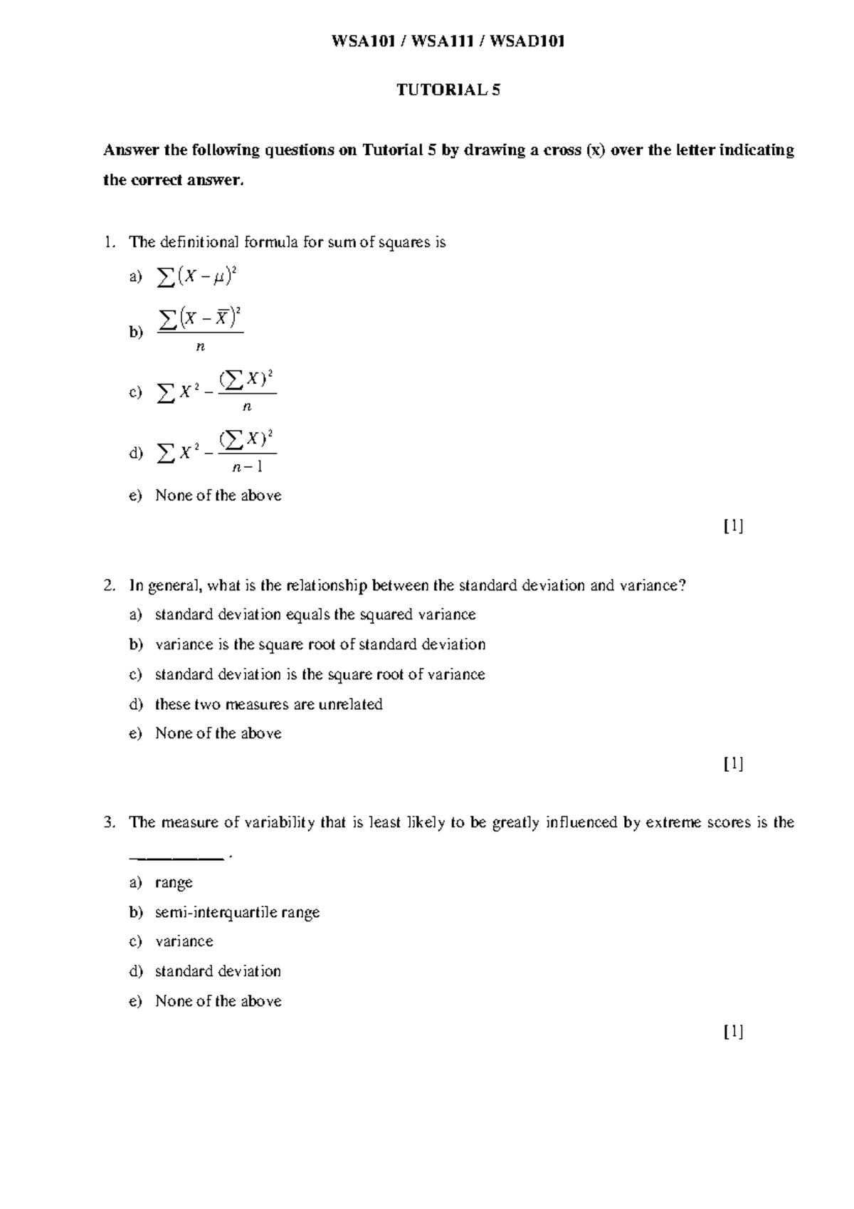 Tutorial 5- 2018 - WSA101 / WSA111 / WSAD101 TUTORIAL 5 Answer the ...
