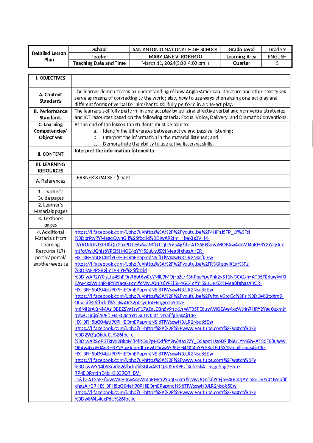 LP5- Interpret THE Information Listened TO - Detailed Lesson Plan ...
