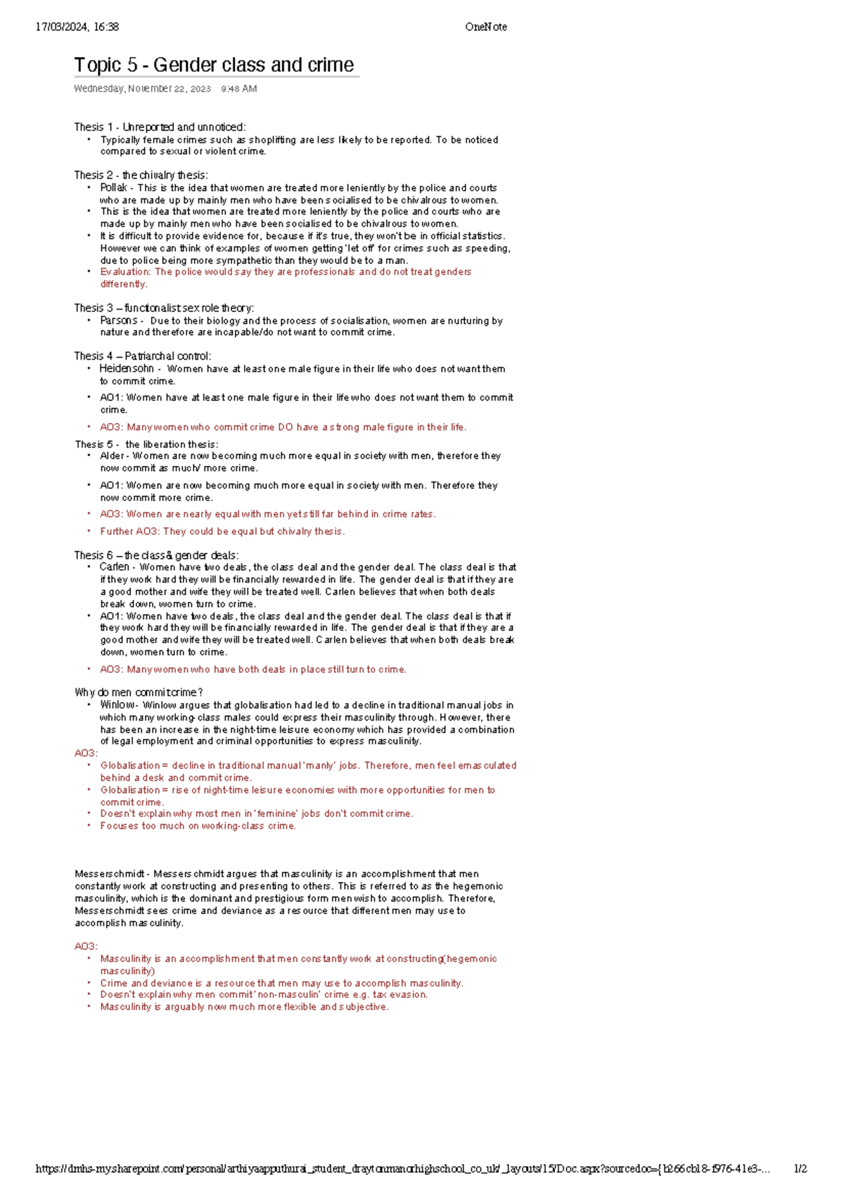 Sociology - crime and deviance notes - 17/03/2024, 16:38 OneNote - Studocu