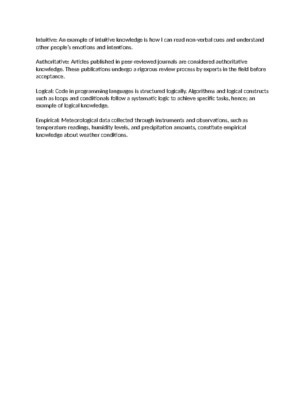 PHIL 1402 Unit 6 Discussion - Intuitive: An example of intuitive ...