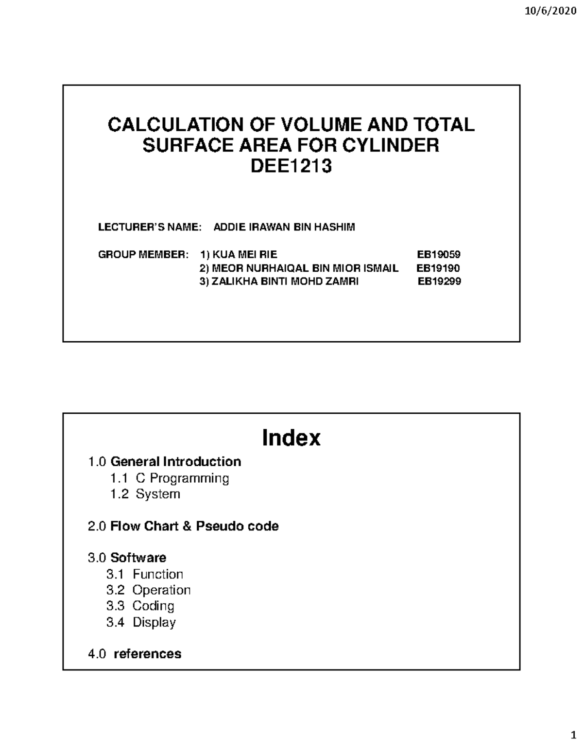Assignment cp - Calculation about the volume and surface of cylinder in ...