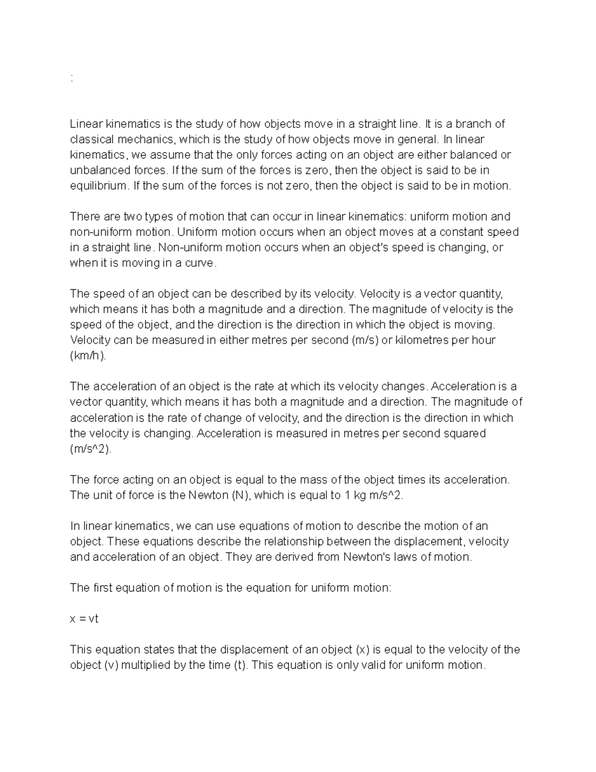 ME230 course outline - : Linear kinematics is the study of how objects ...