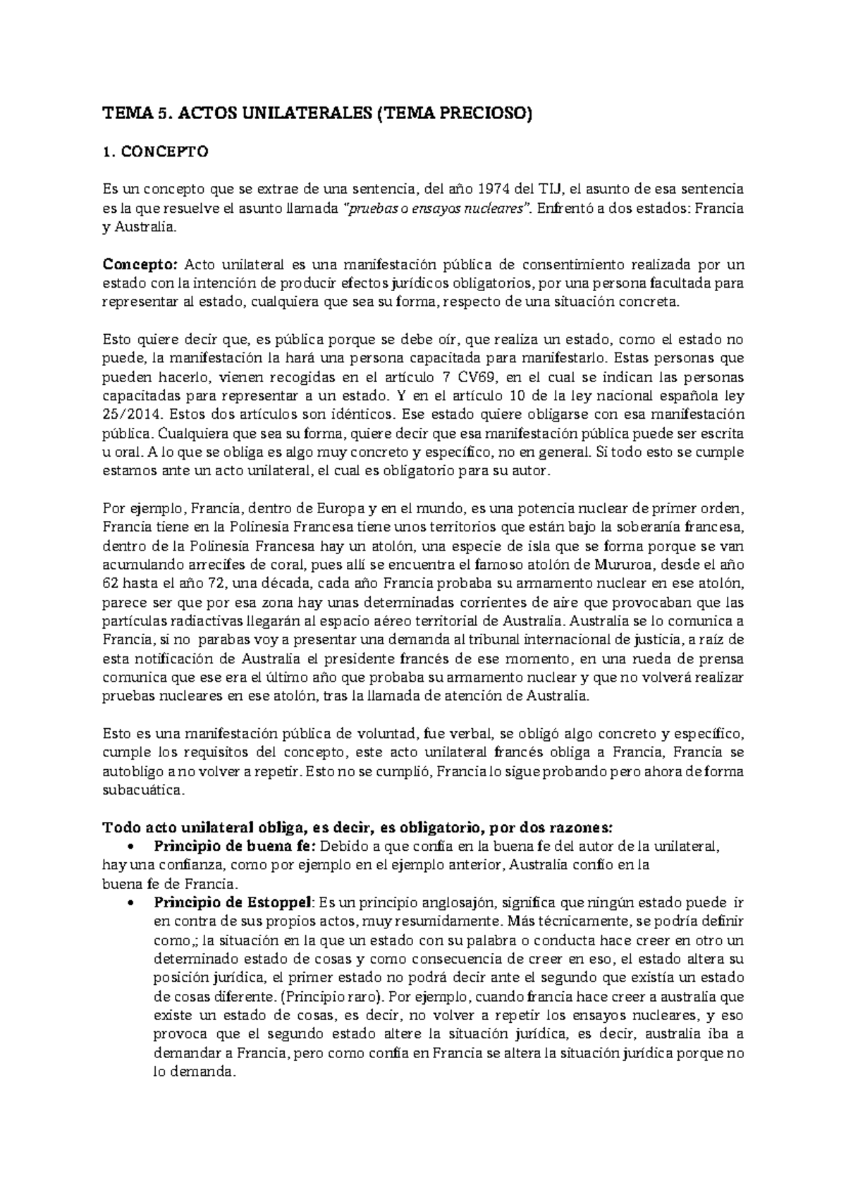 Tema 5 -DIP - Tema 5 inter, Ana G - TEMA 5. ACTOS UNILATERALES (TEMA ...