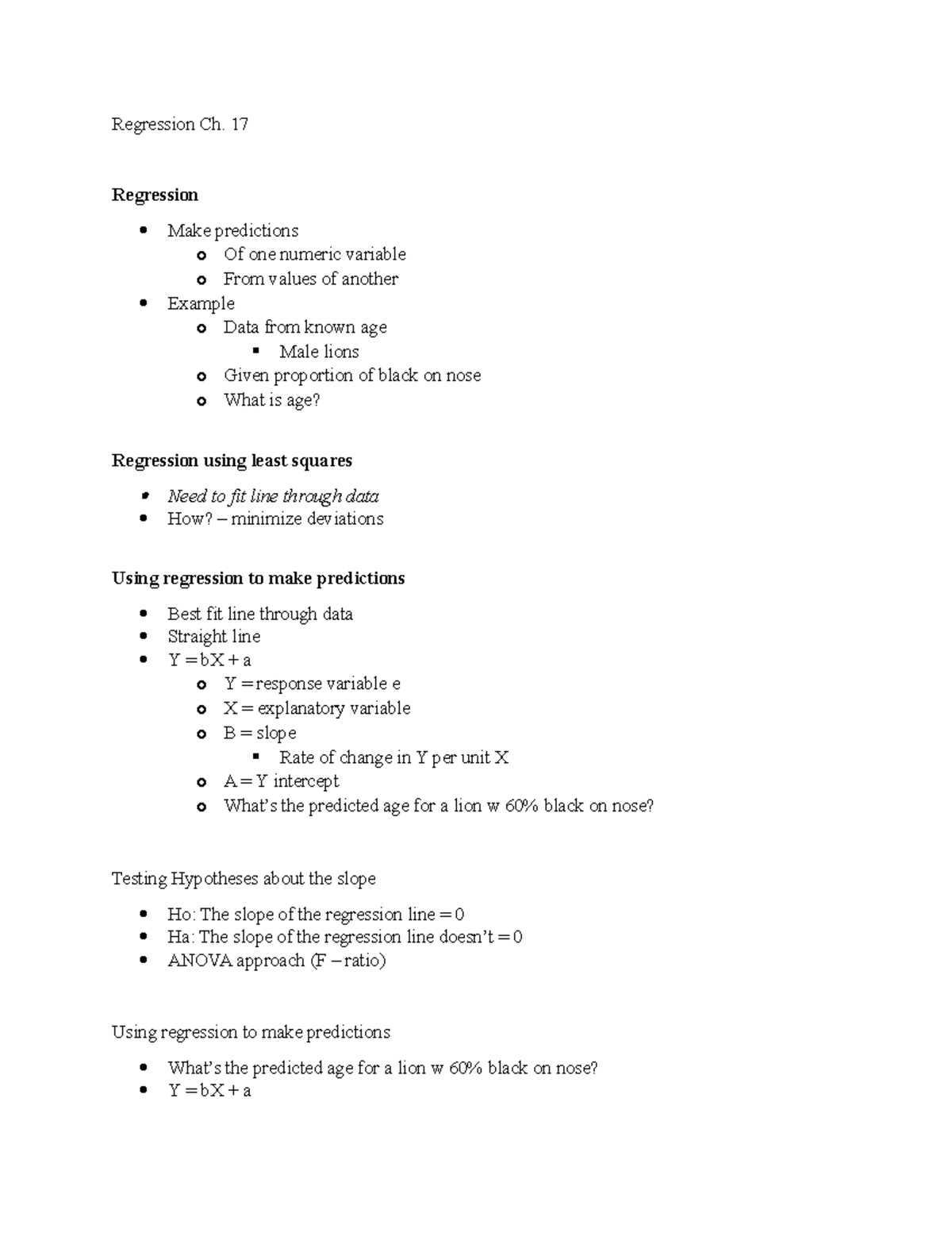Week 7 Lecture 2 - Regression Ch. 17 Regression Make predictions o Of ...