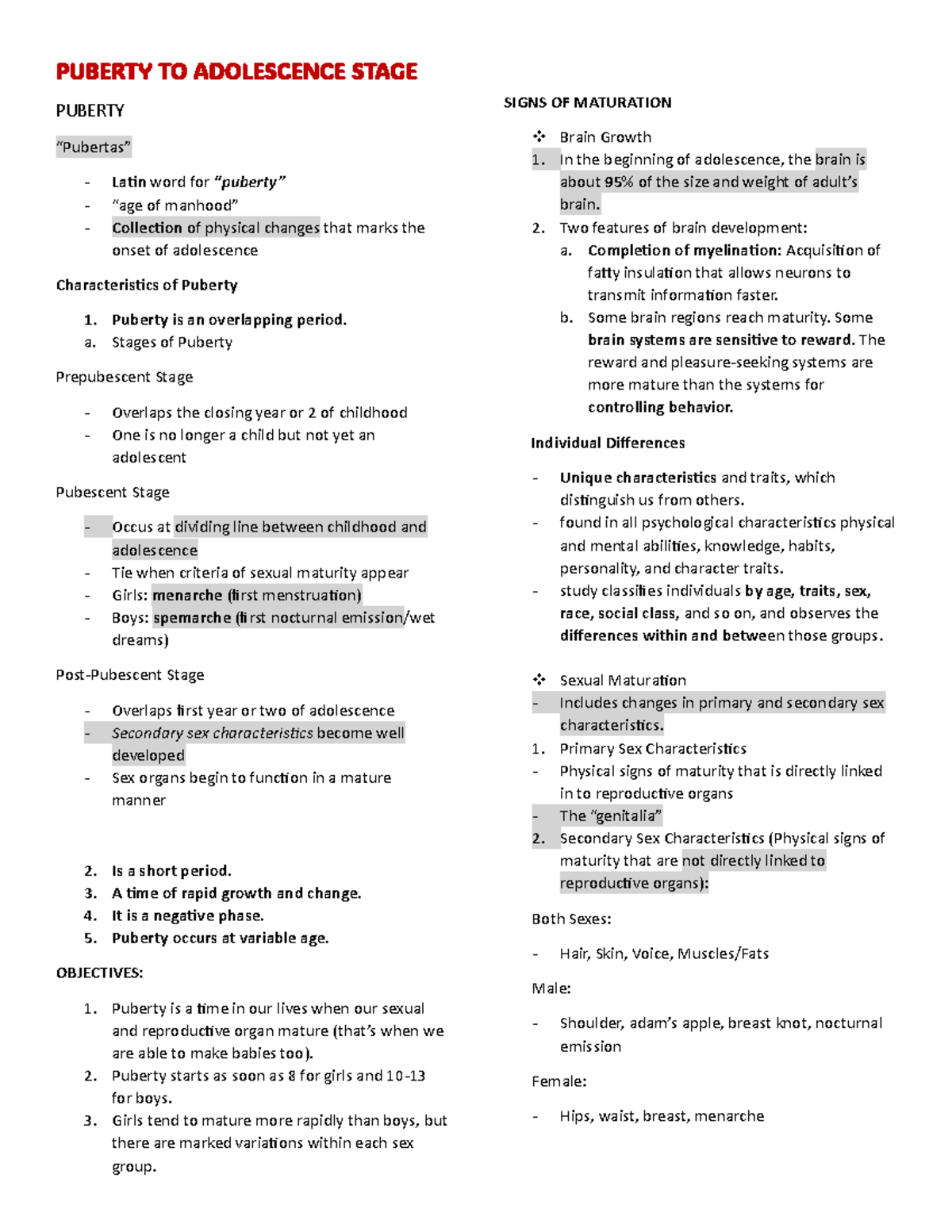 Puberty Adolescence dev psych camie - PUBERTY TO ADOLESCENCE STAGE ...