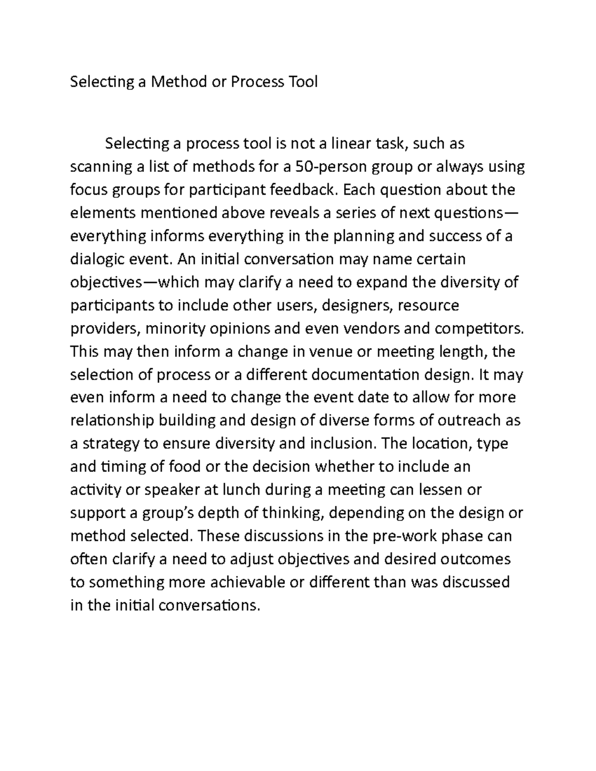 Selecting a Method or Process Tool - Selecting a Method or Process Tool ...