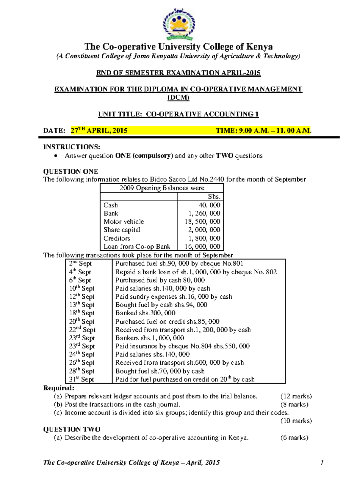 Cooperative accounting 1 dcm - The Co-operative University College of ...