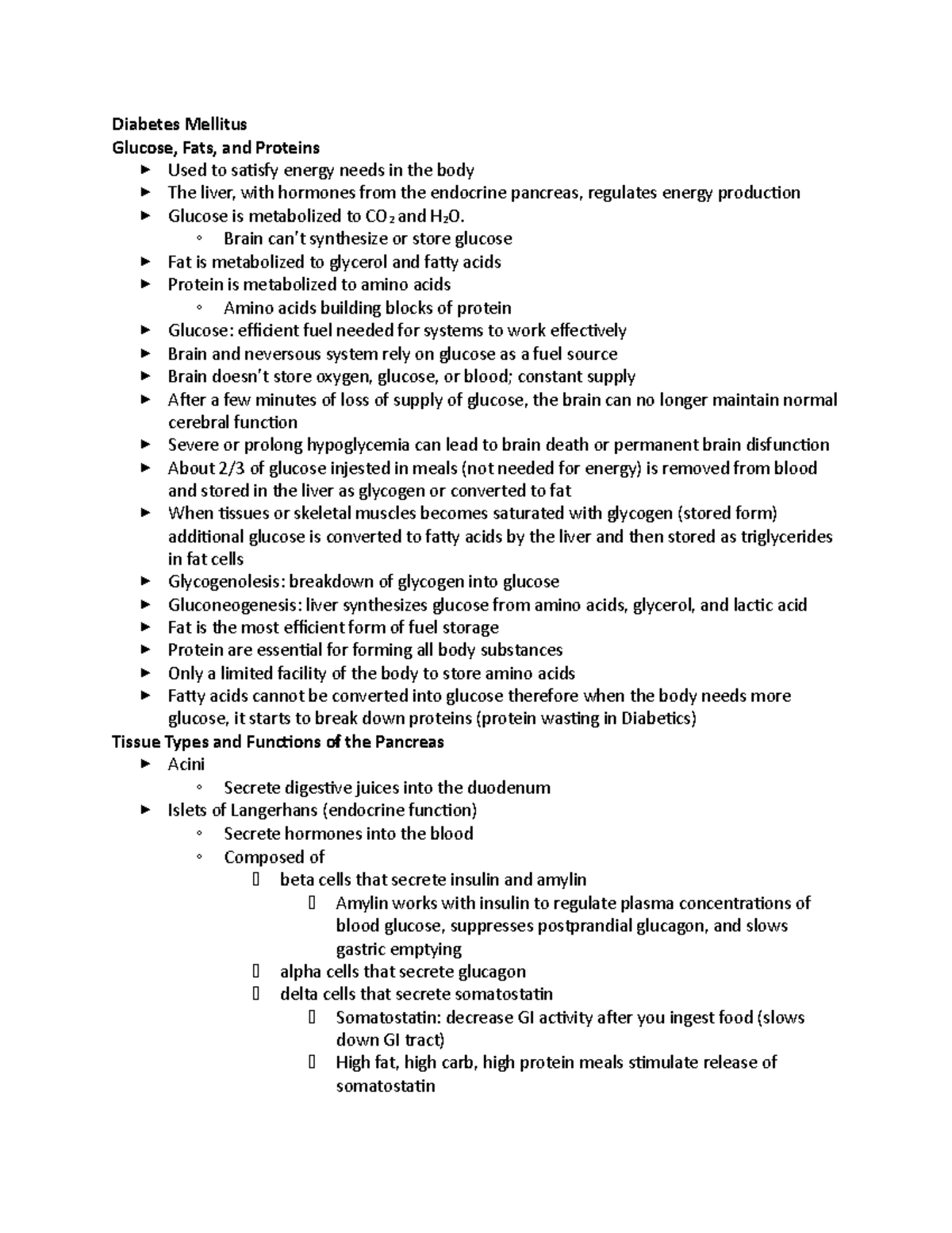 Diabetes Mellitus - Lecture notes week 9 - Diabetes Mellitus Glucose ...