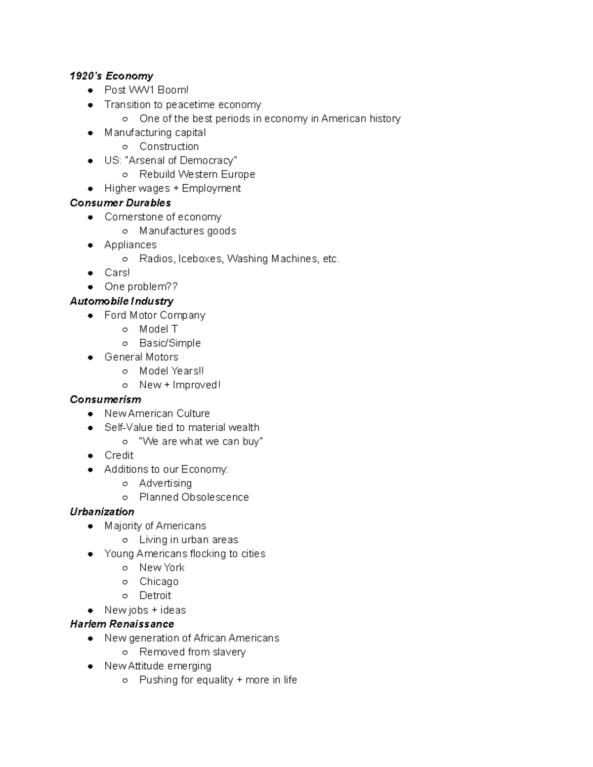 HIST 1312: The Roaring 20s P1 - 1920’s Economy Post WW1 Boom ...