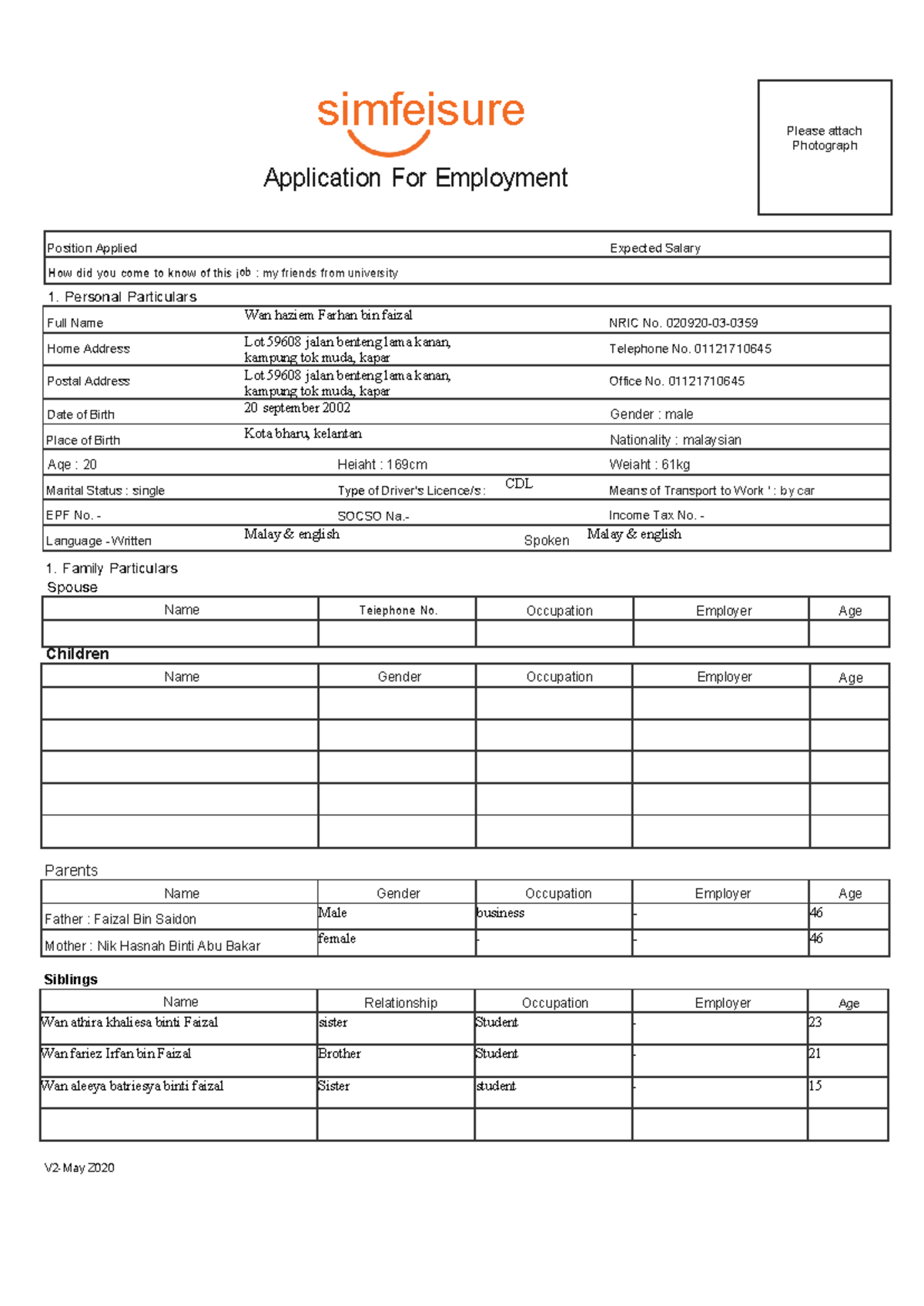 Sim Leisure Group - Application Form - V2-May Z simfeisure Application ...
