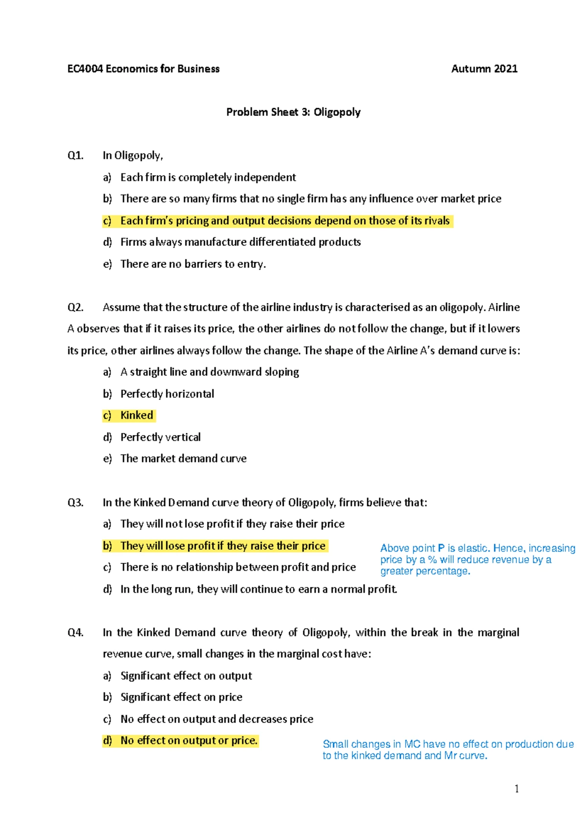 EC4004 problem sheet 1 - Macroeconomics Revision Tutorial notes - EC40 ...