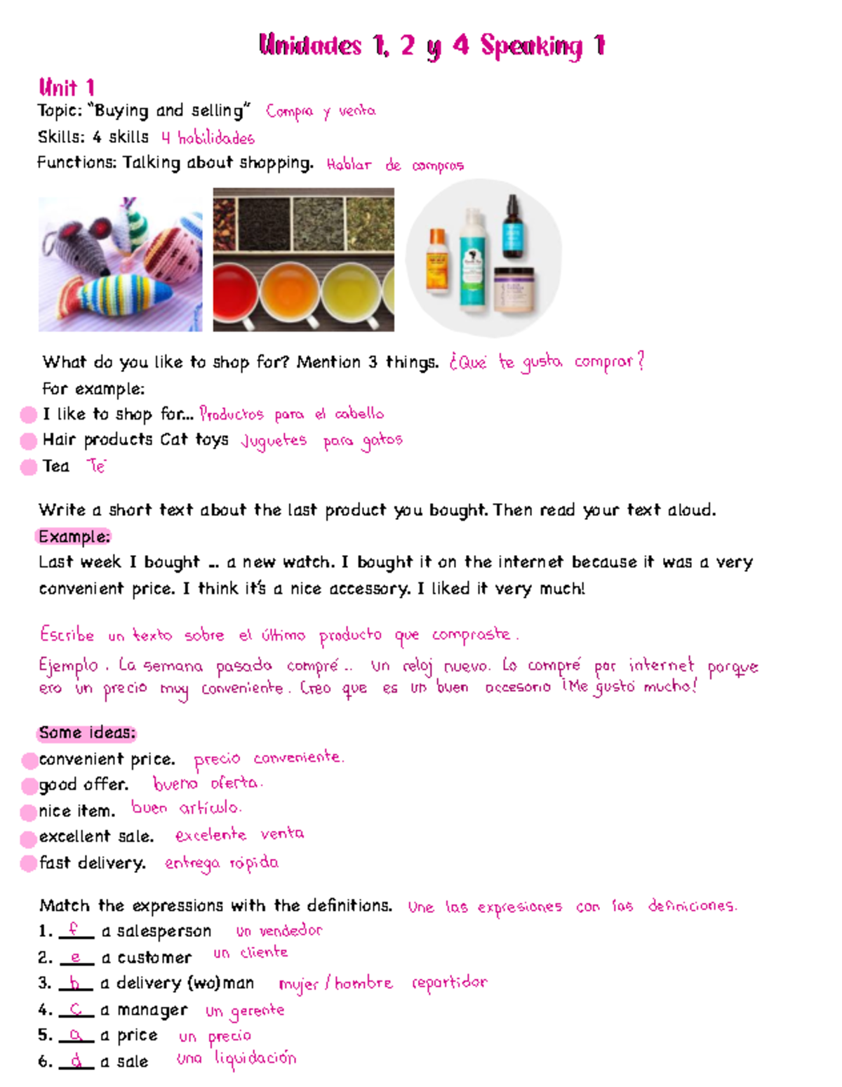 Unidades Speaking 1 - Unidades 1, 2 y 4 Speaking 1Unidades 1, 2 y 4 ...