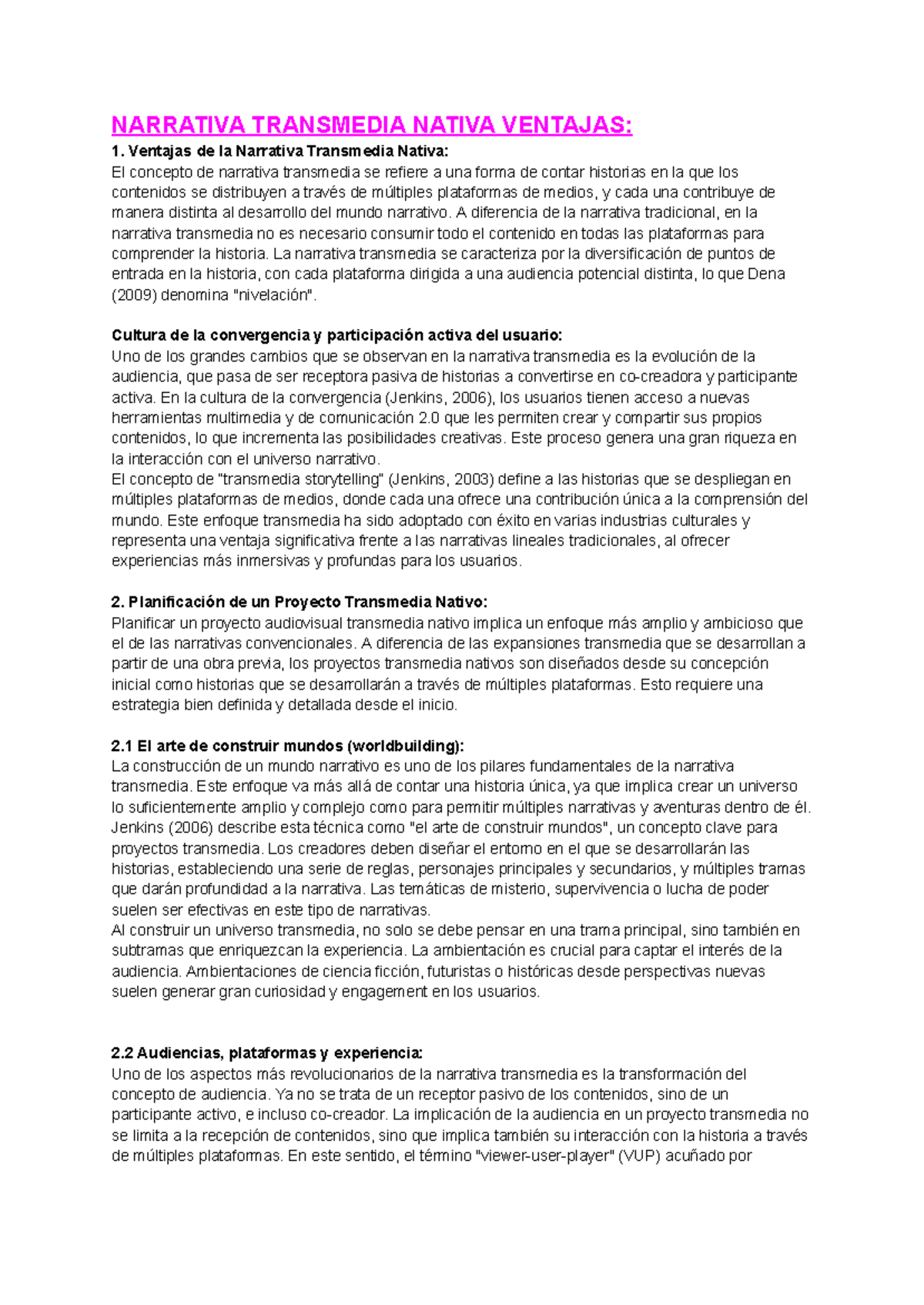 Documento sin título - resumen - NARRATIVA TRANSMEDIA NATIVA VENTAJAS ...