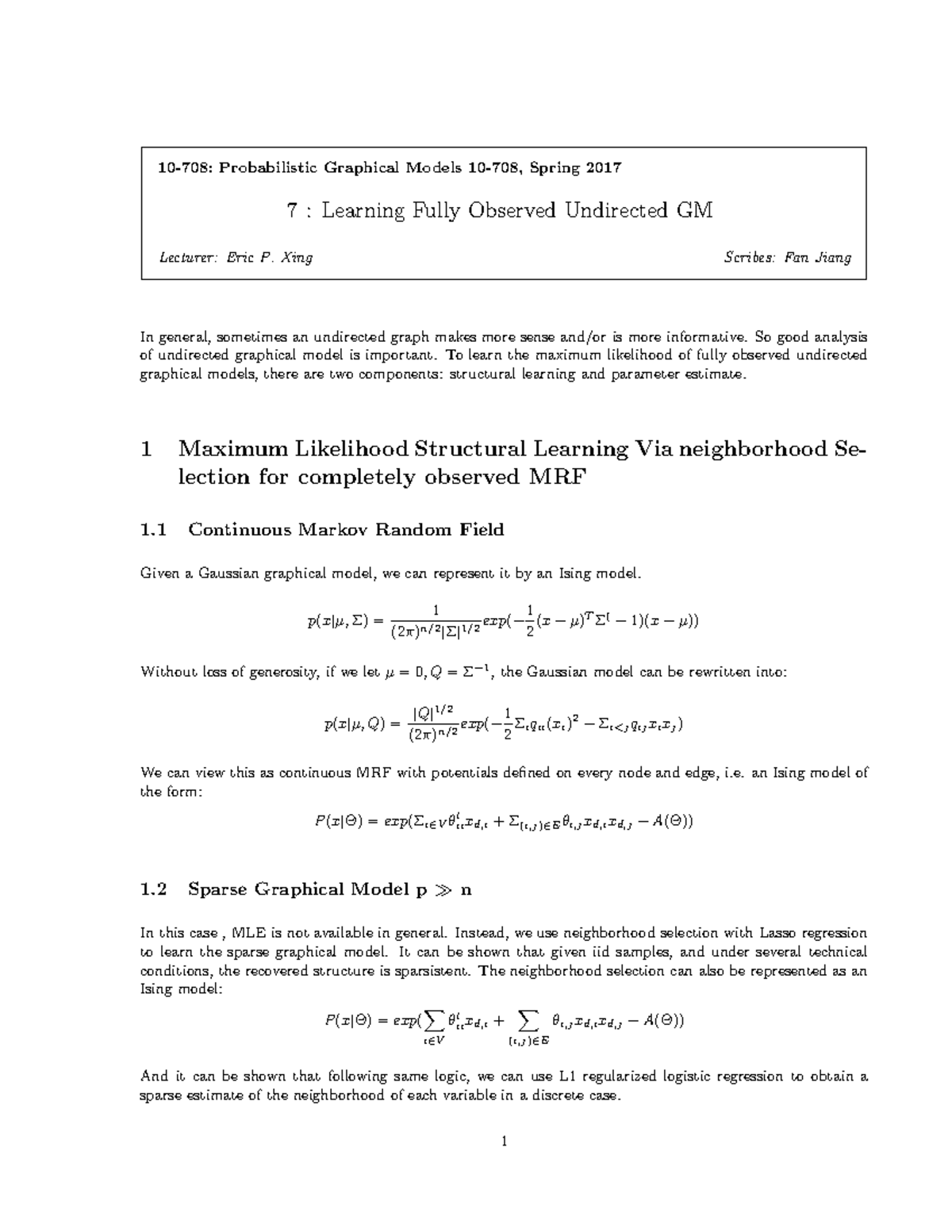 10708-scribe-lecture 7 - 10-708: Probabilistic Graphical Models 10-708 ...