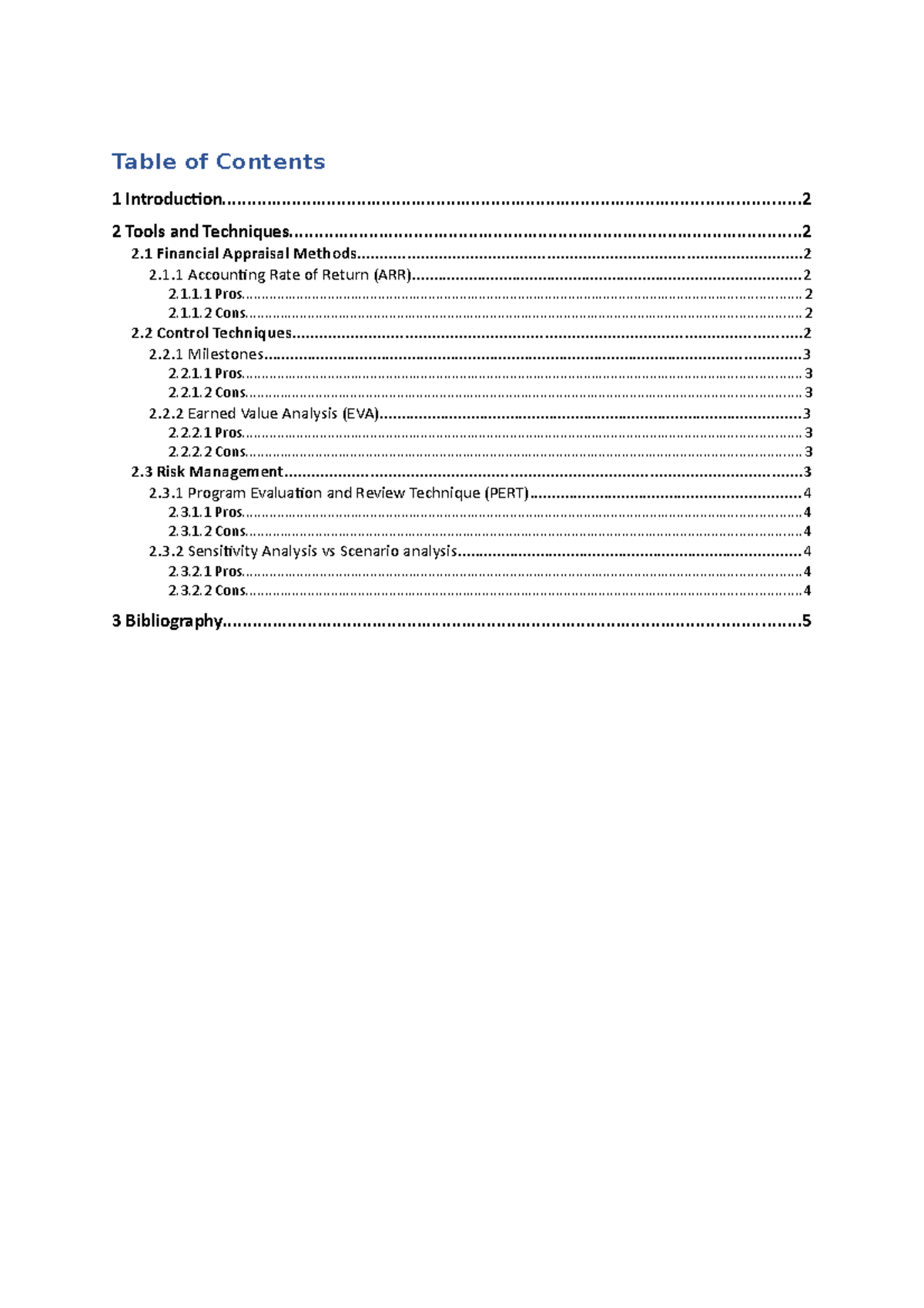 Prject Mangement Assignment - Table of Contents 1 - Studocu
