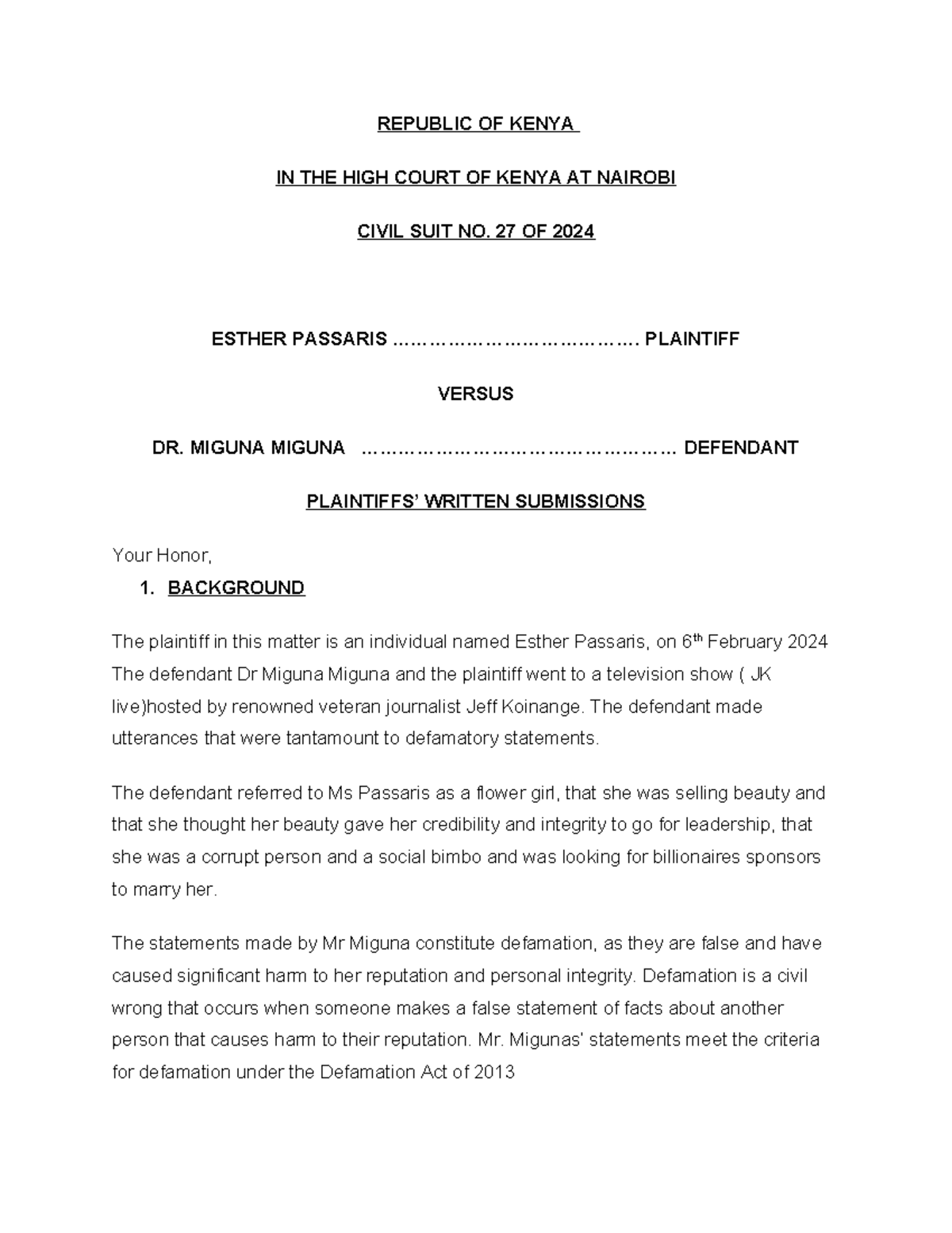 Republic OF Kenya - good work - REPUBLIC OF KENYA IN THE HIGH COURT OF ...