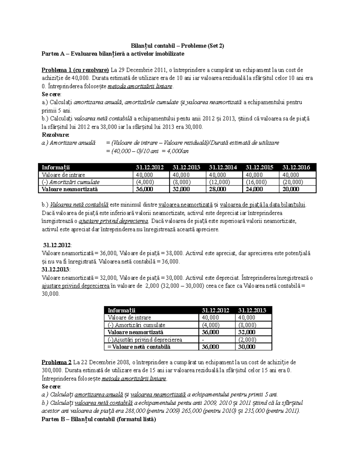Contabilitate - Set 2 - Bilanțul contabil – Probleme (Set 2) Partea A ...