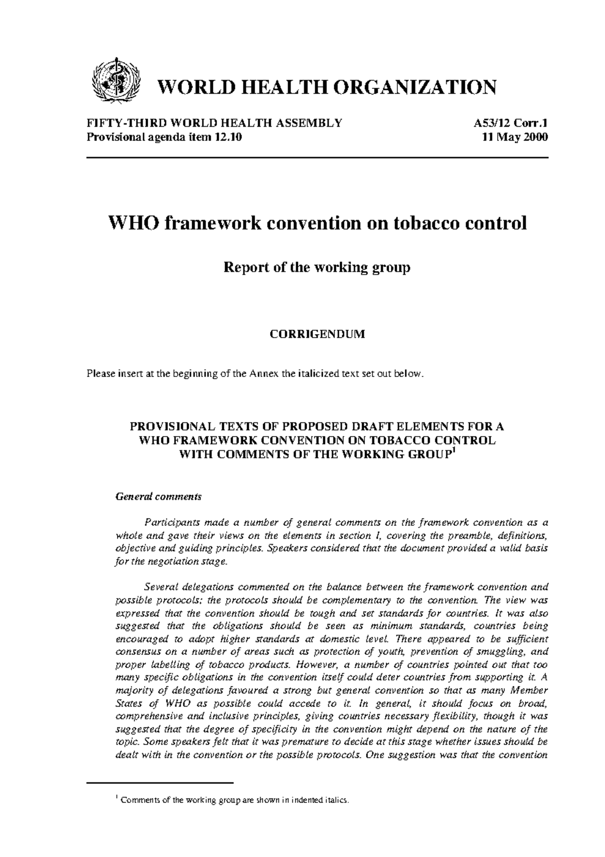 WHO framework- Tobacco control - WORLD HEALTH ORGANIZATION FIFTY-THIRD ...