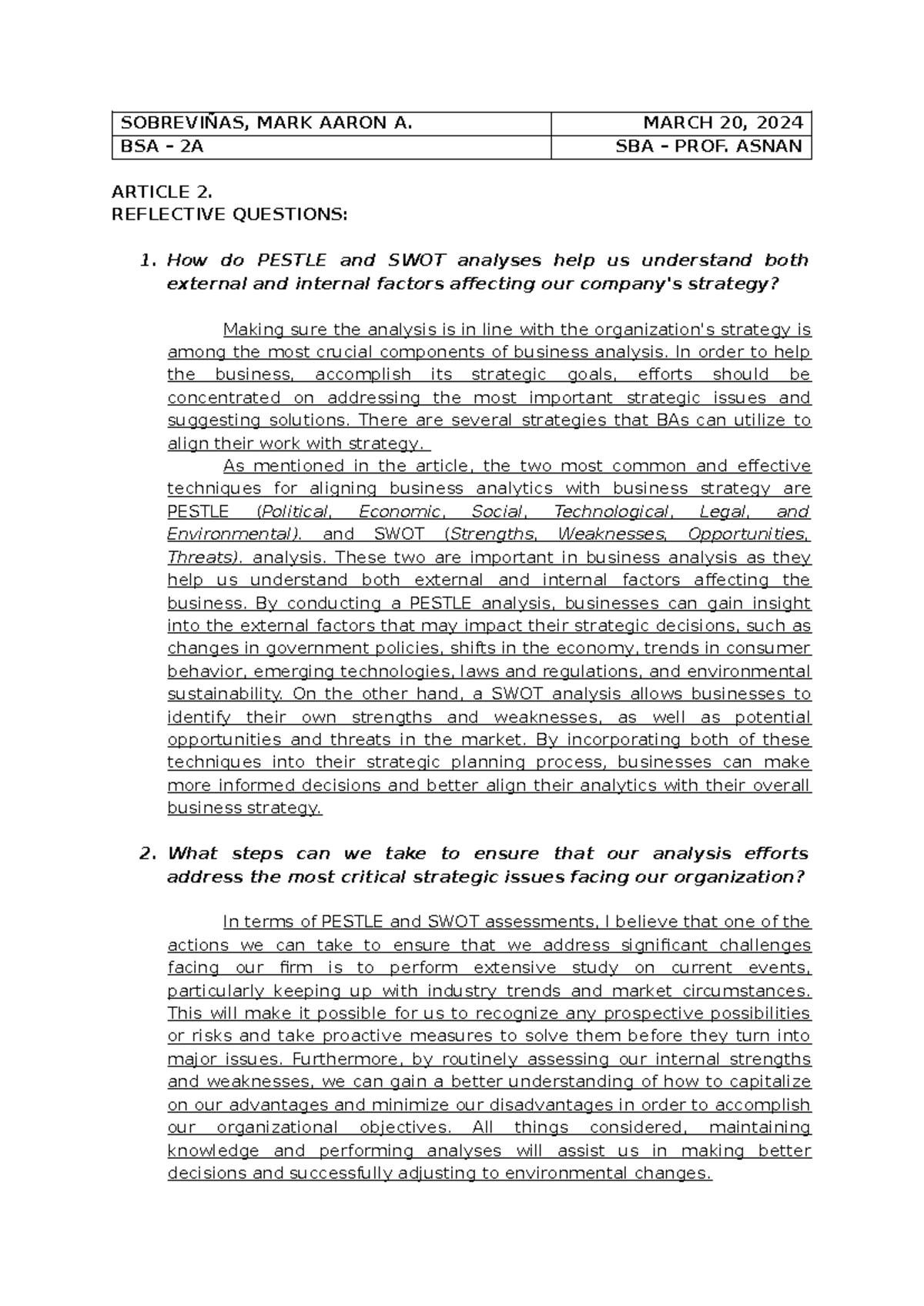 Strategic Business Analytics Article 2 - SOBREVIÑAS, MARK AARON A ...