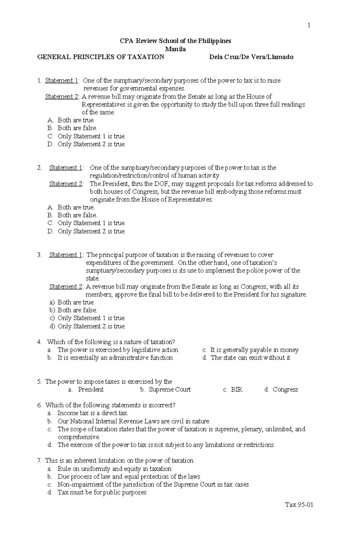 95-01 General Principles Questionnaire - CPA Review School of the ...