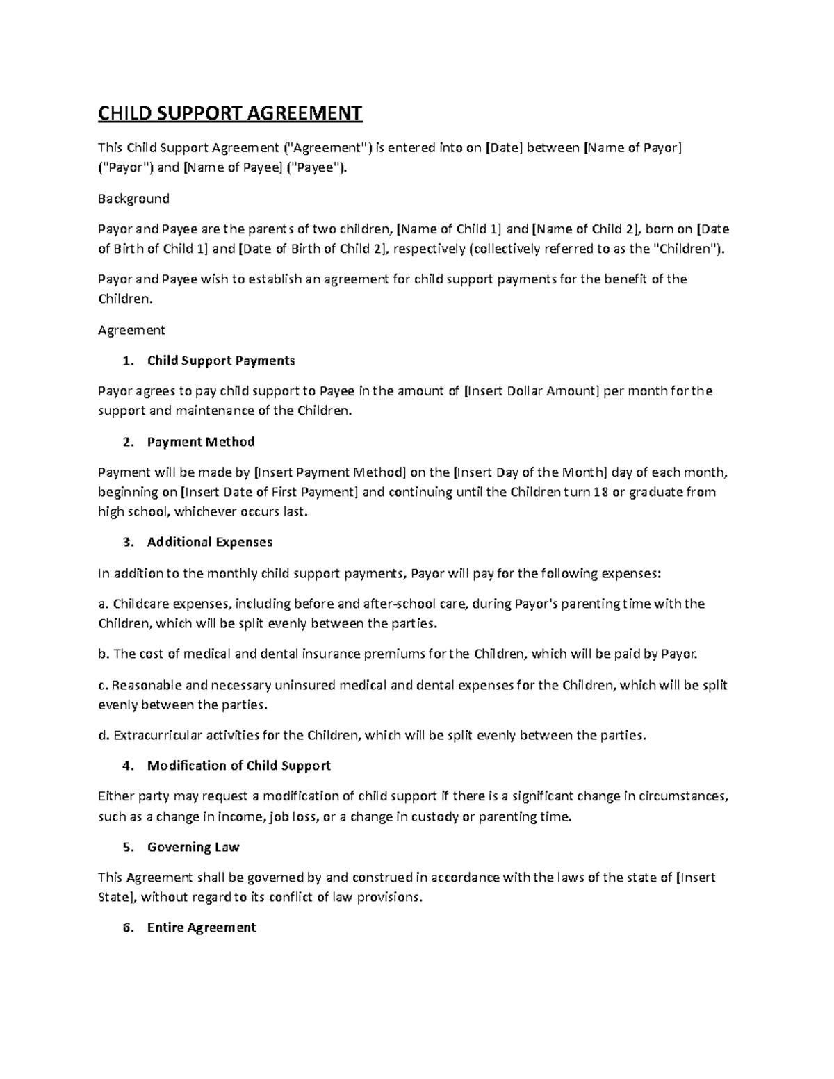 Child Support Agreement - Family law - UoN - Studocu