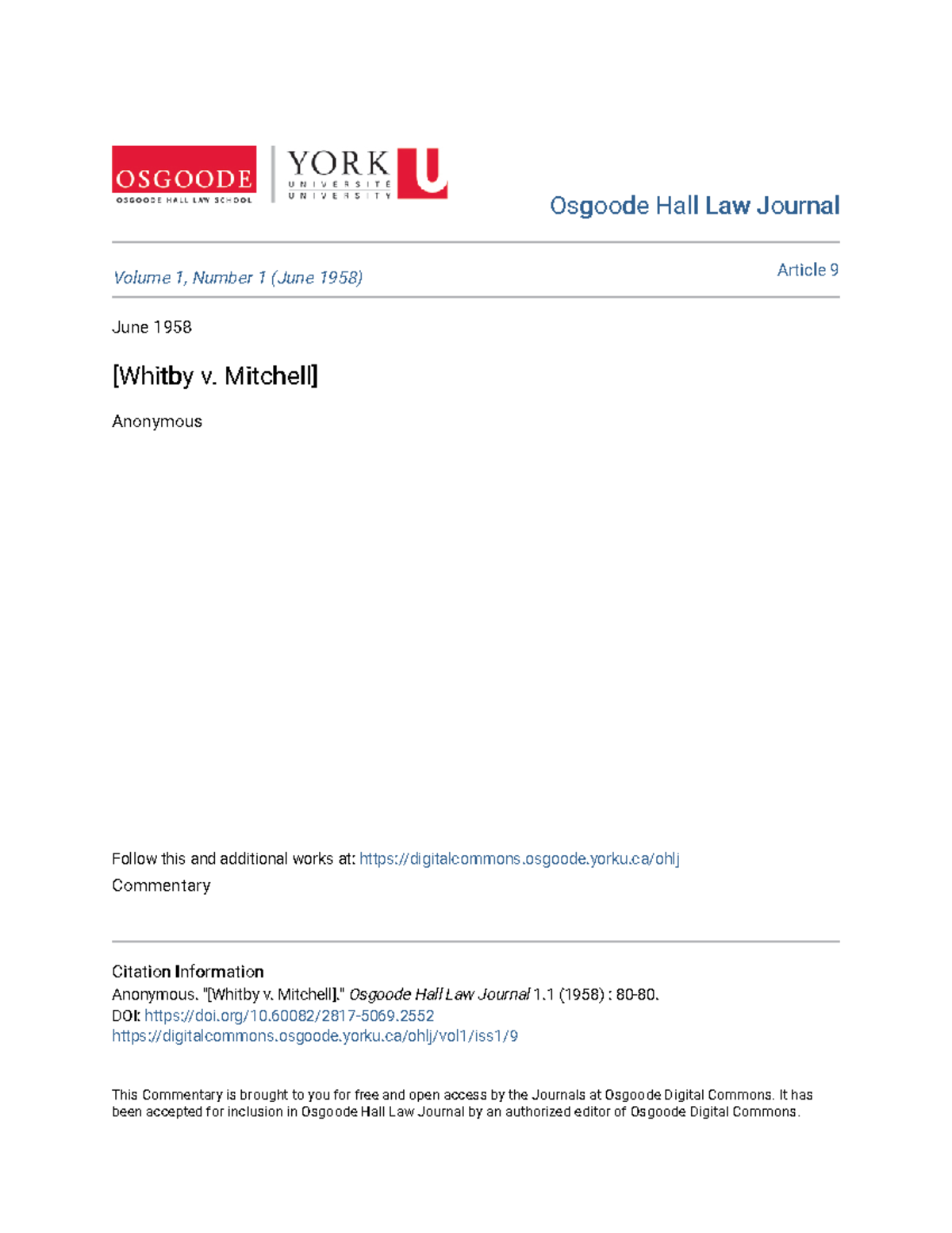 [Whitby v. Mitchell] - Fhjgxfggvxxcvv - Osgoode Hall Law JournalOsgoode ...