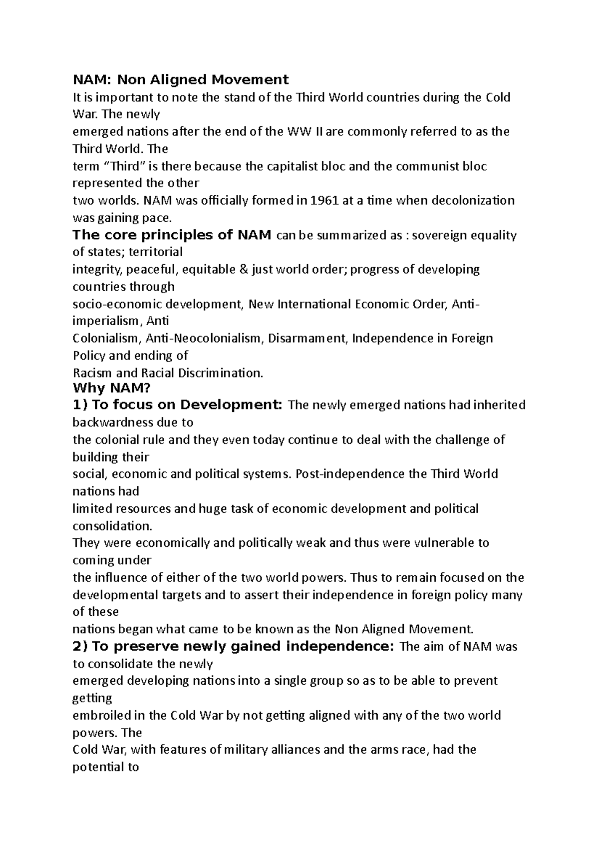 Non-Alignment Movement - NAM: Non Aligned Movement It is important to ...