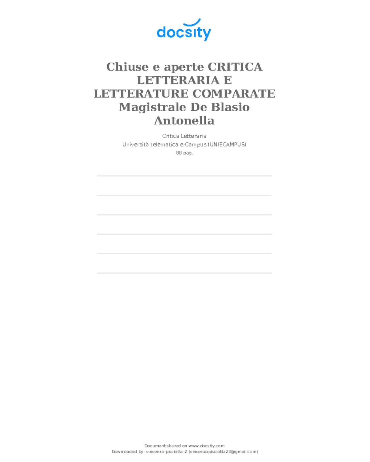 Docsity chiuse e aperte critica letteraria e letterature comparate magistrale de blasio ...