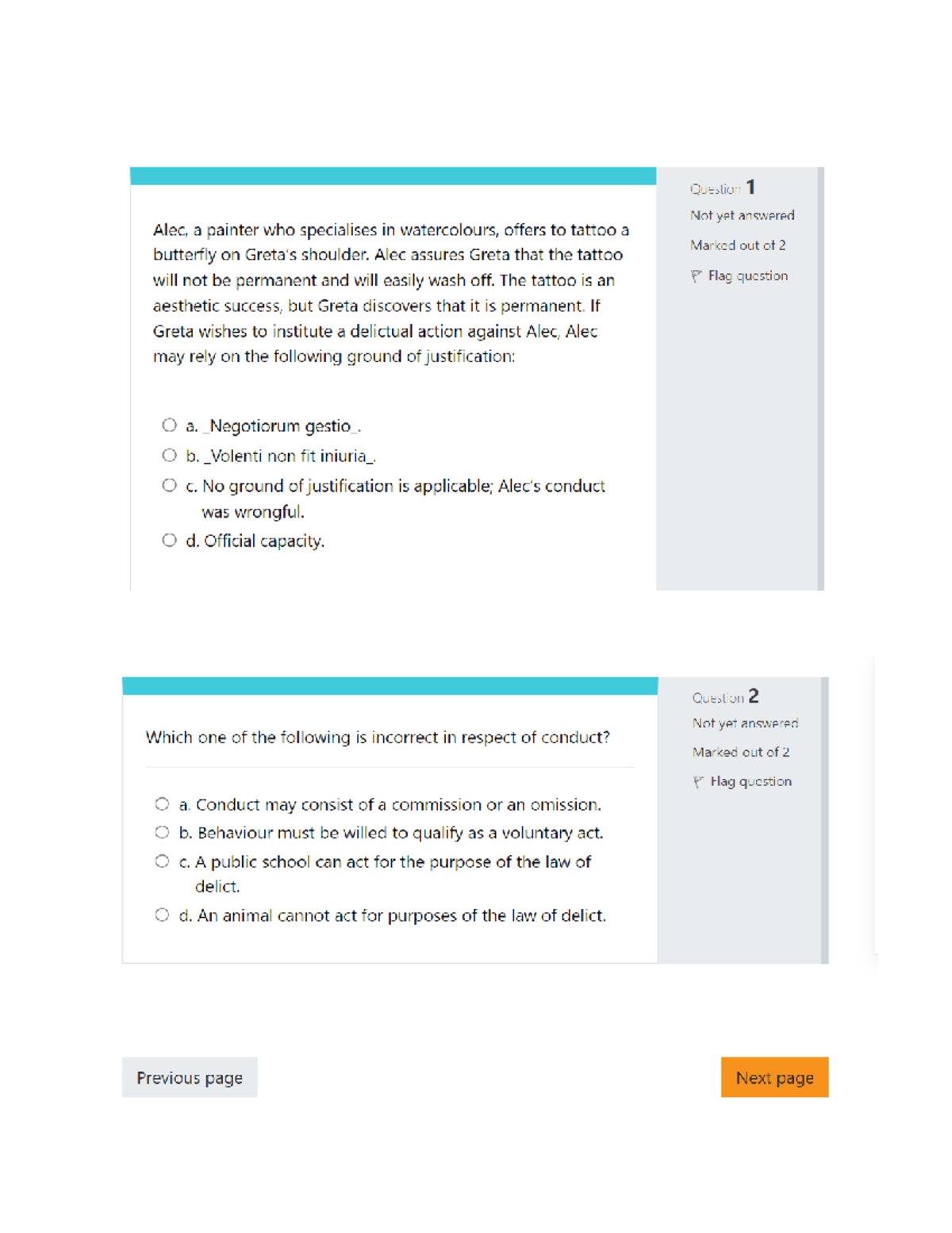 Delict Multiple Choice Questions- semester 1 - PVL3703 - Studocu