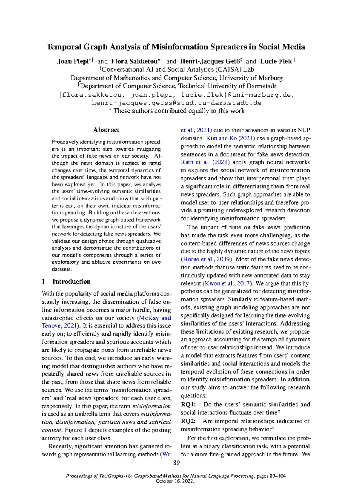 Temporal Graph Analysis 2022 - Proceedings of TextGraphs-16: Graph ...