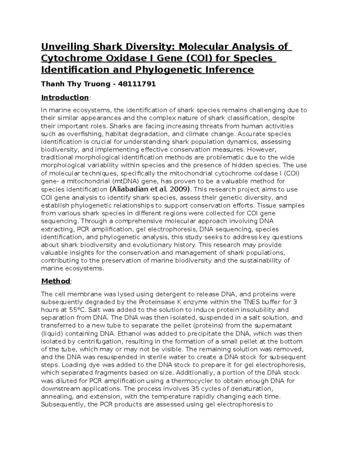 Genetic- shark experiment - Unveiling Shark Diversity: Molecular ...