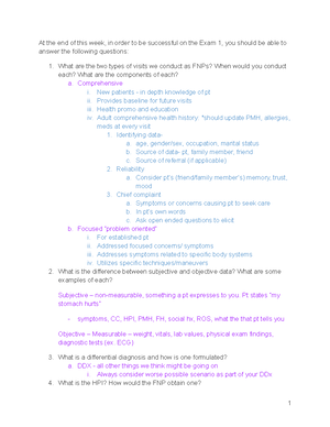 EXAM 1 HA - Study Guide - Exam 1 - Advanced Health Assessment Exam #1 ...