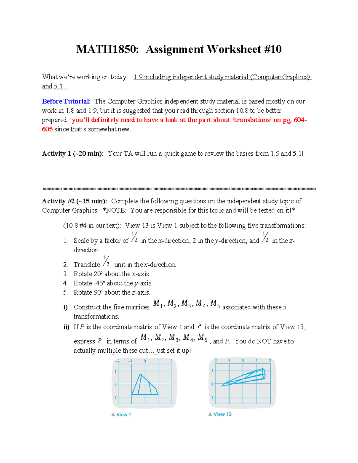 Tutorialworksheet 10NEW - MATH1850: Assignment Worksheet What we’re working on today: 1 ...