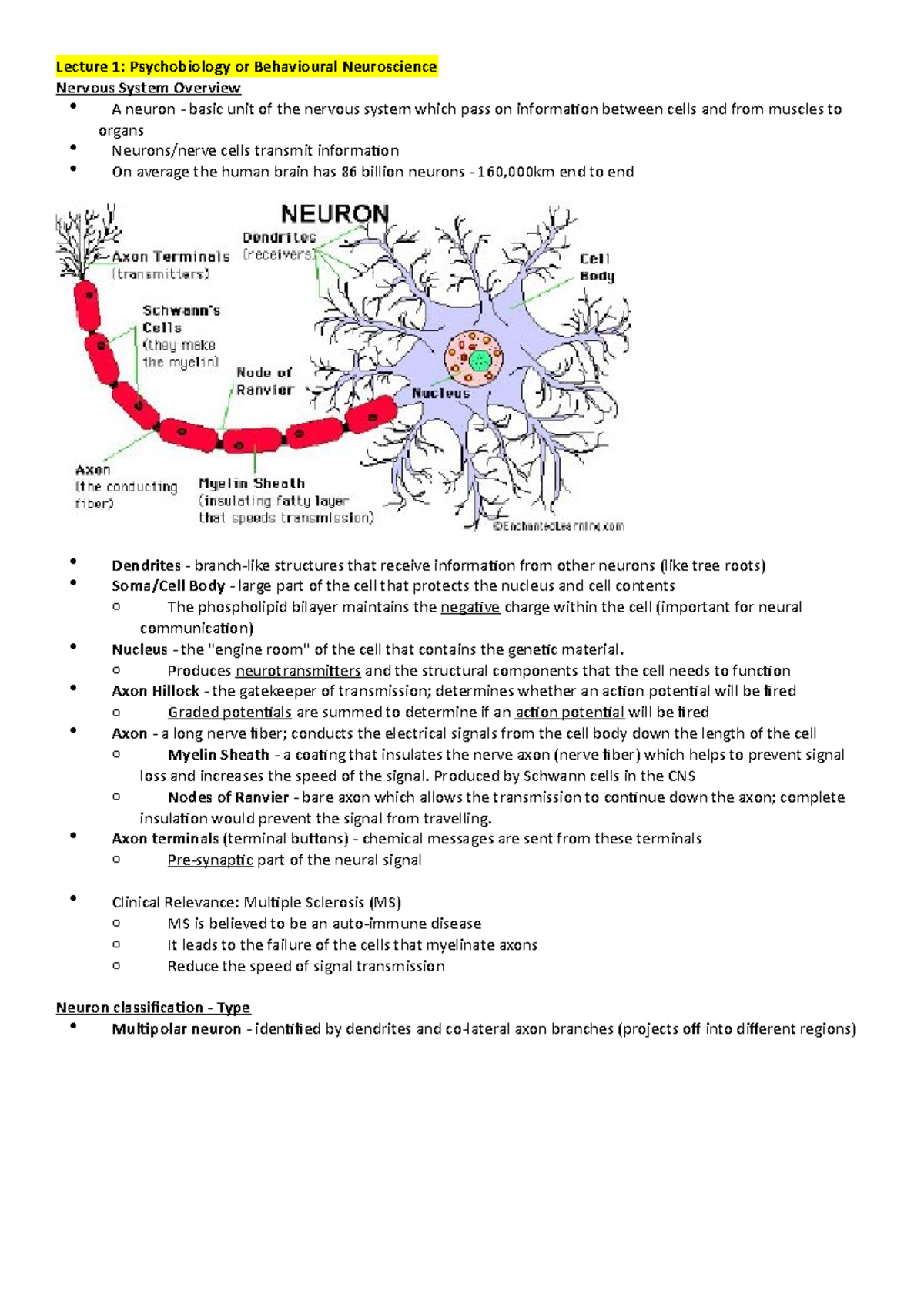 Comprehensive Lecture and Tutorial Notes - Lecture 1: Psychobiology or ...