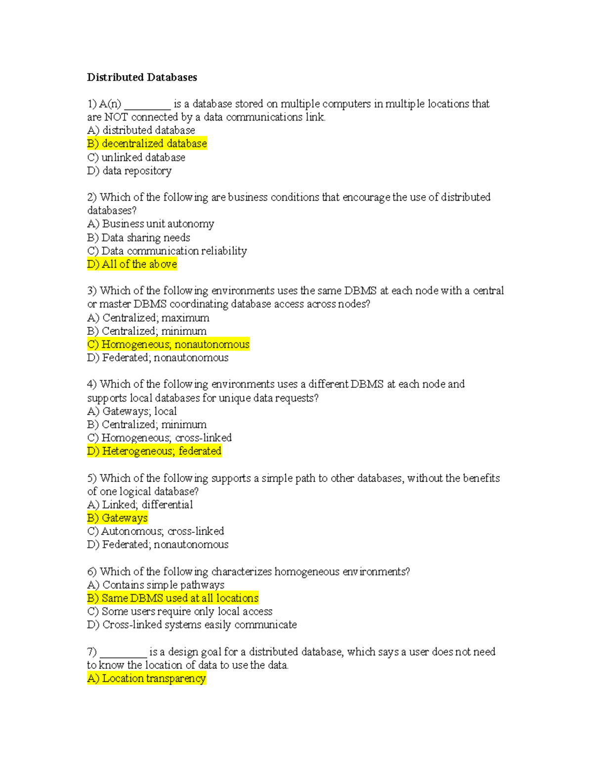 Ex 7B - graded assignments given by professor in every lecture - Distributed Databases A(n ...