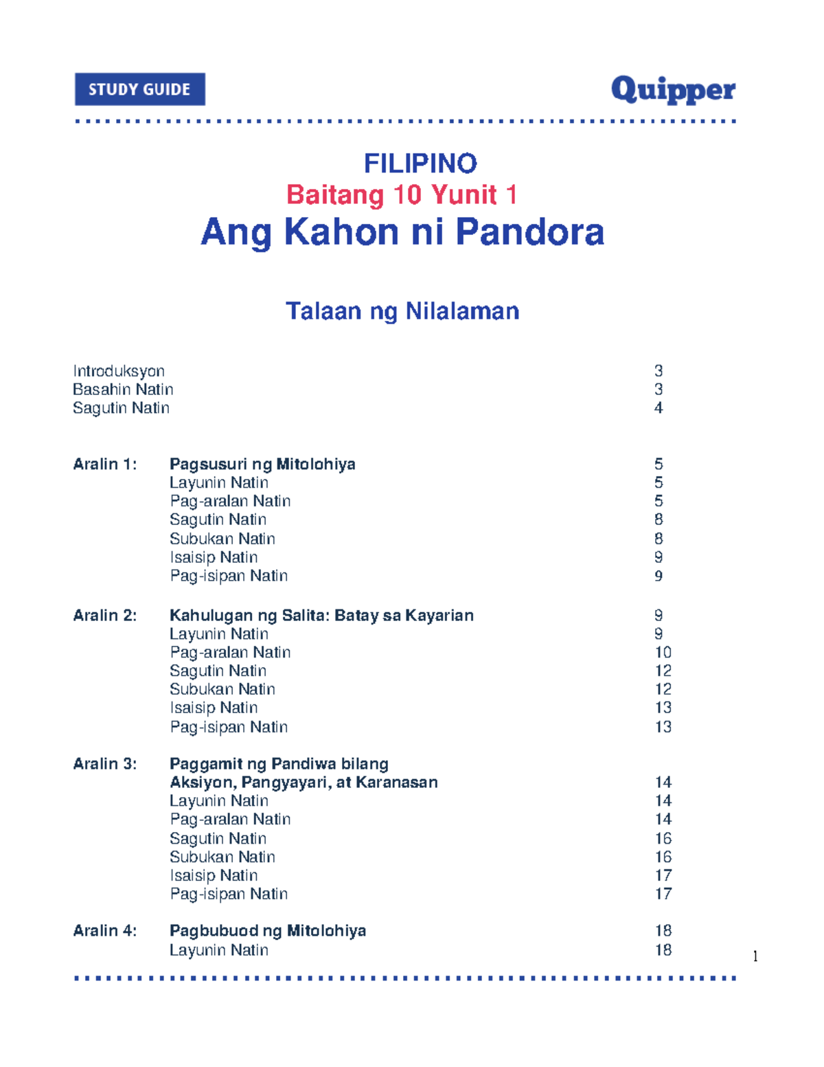 QS FIL10 U1 Study Guide - NICE - FILIPINO Ang Kahon ni Pandora ...