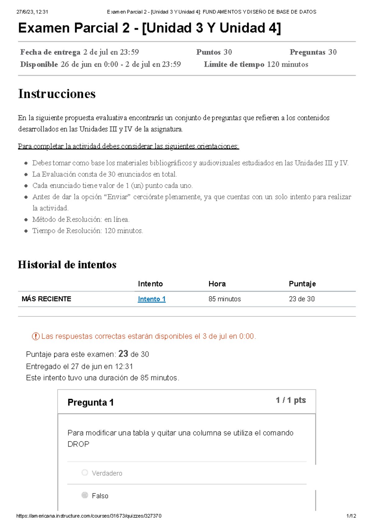 Examen Parcial 2 - [Unidad 3 Y Unidad 4] Fundamentos Y Diseño DE BASE DE Datos - Examen Parcial ...
