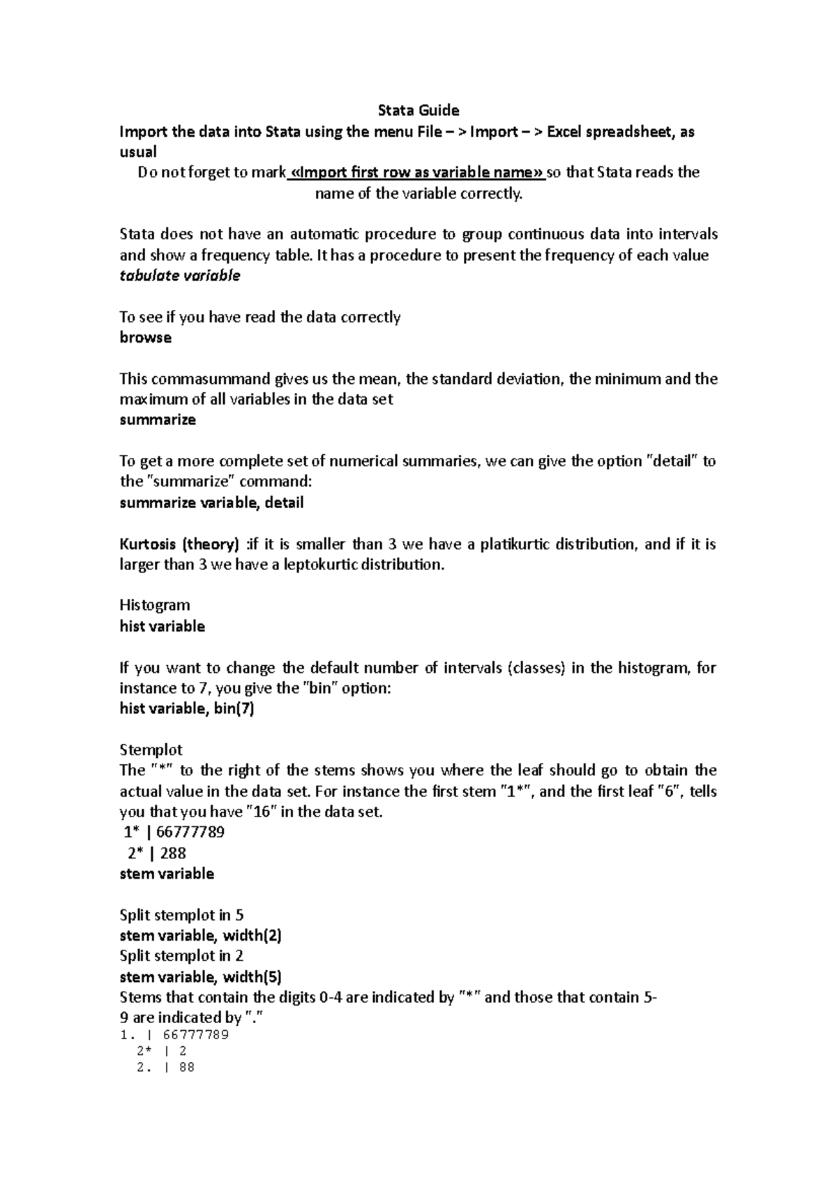 Stata Guide - Stata Guide Import the data into Stata using the menu ...