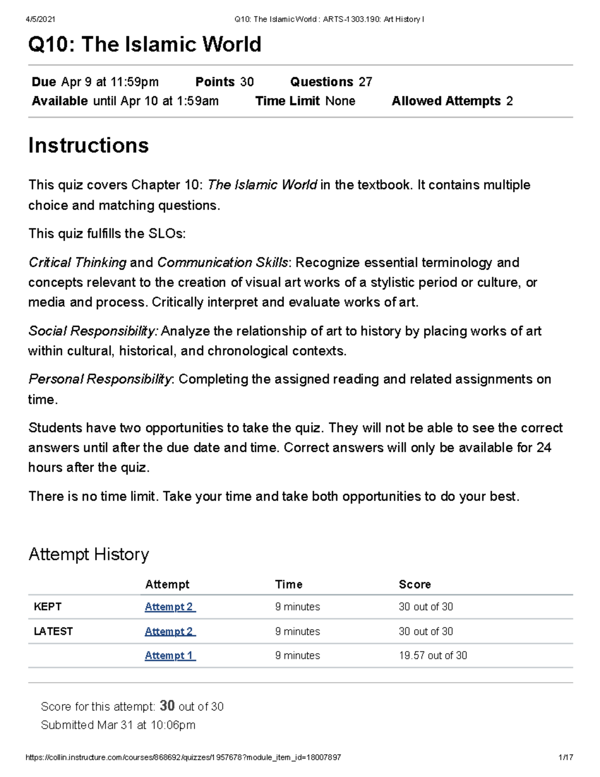 arts 1303 art history quiz 10 - Q10: The Islamic World Due Apr 9 at 11 ...