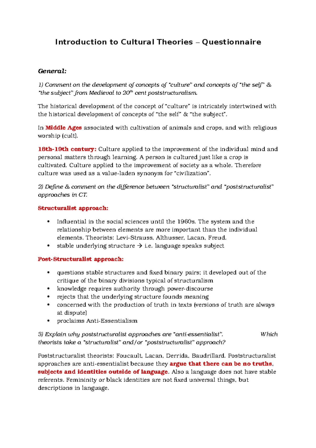 Introduction to Cultural Theories - The historical development of the ...