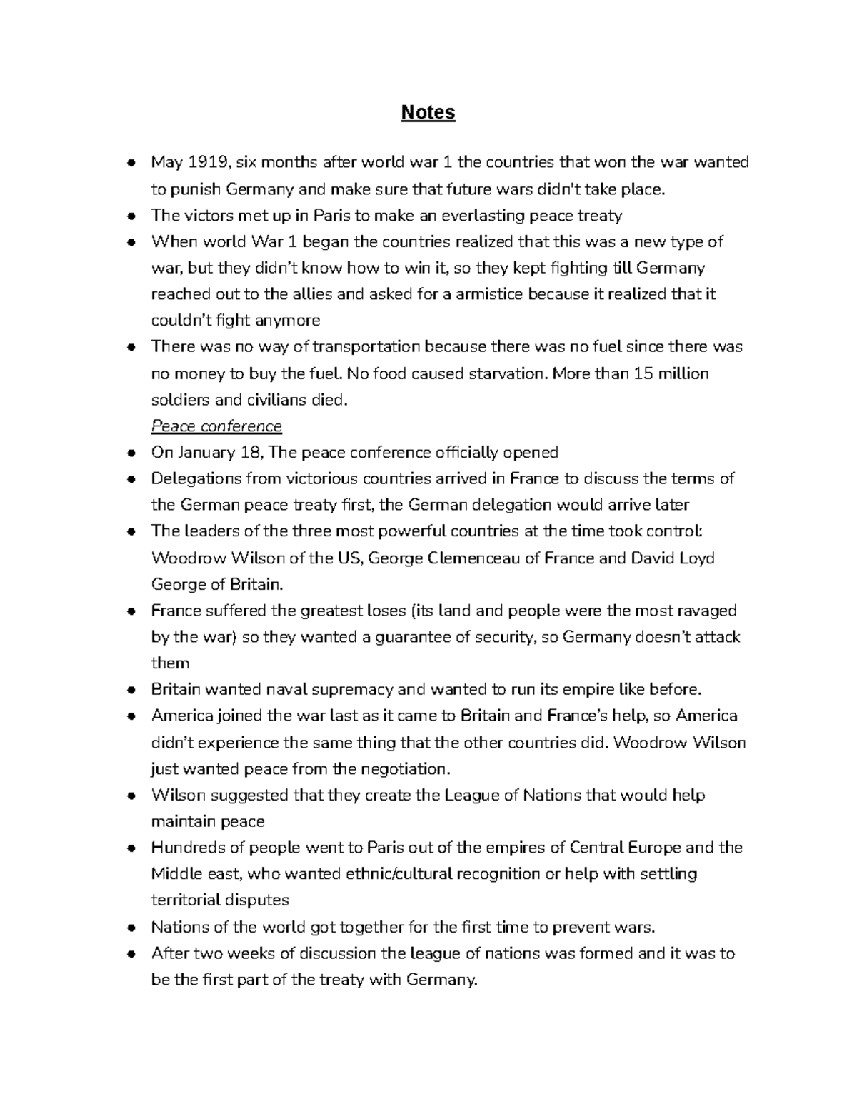 The Treaty of Versailles - Notes May 1919, six months after world war 1 ...