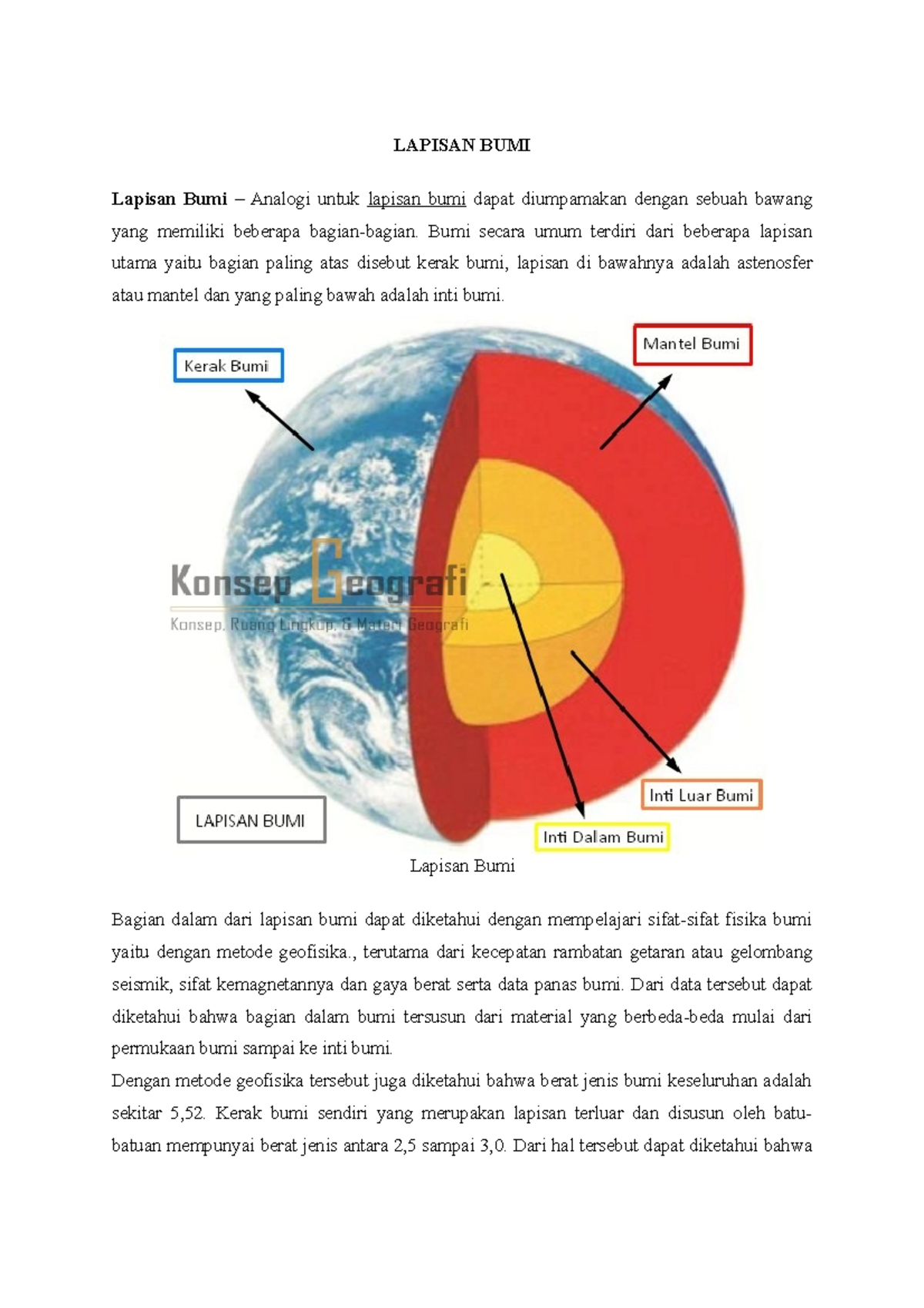 Lapisan BUMI - LAPISAN BUMI Lapisan Bumi – Analogi untuk lapisan bumi dapat diumpamakan dengan ...