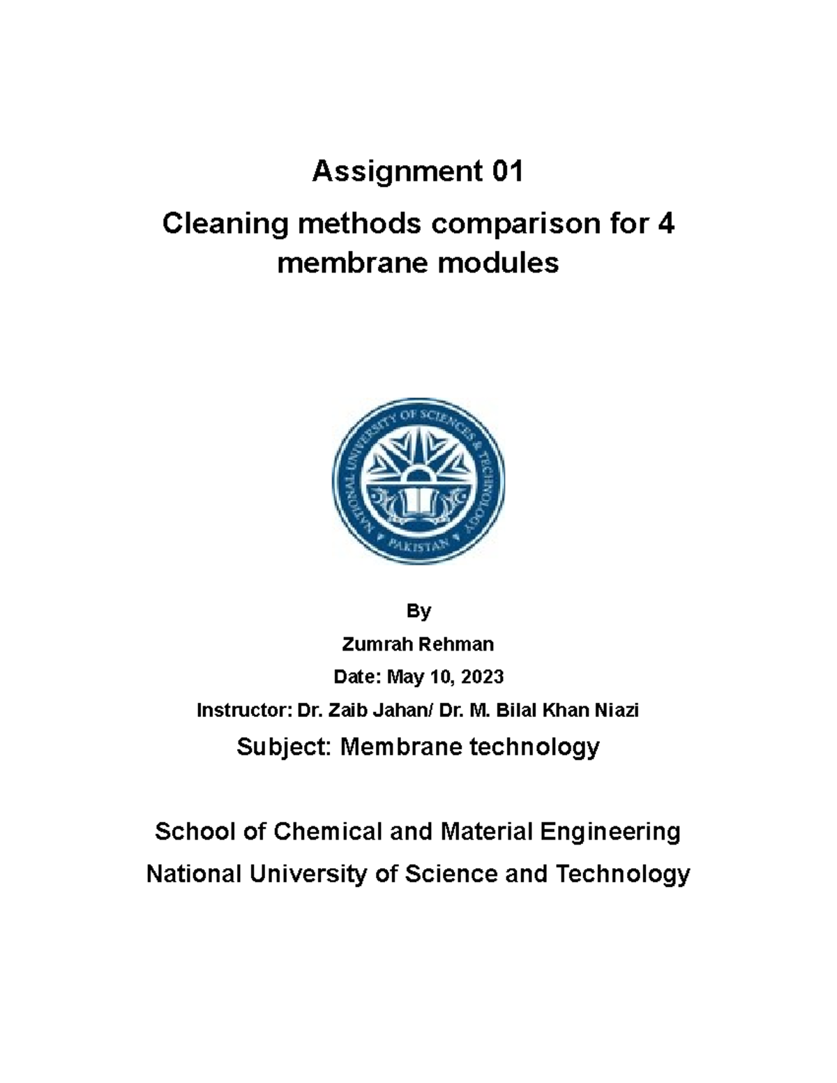 Membrane technology - Assignment 01 Cleaning methods comparison for 4 ...