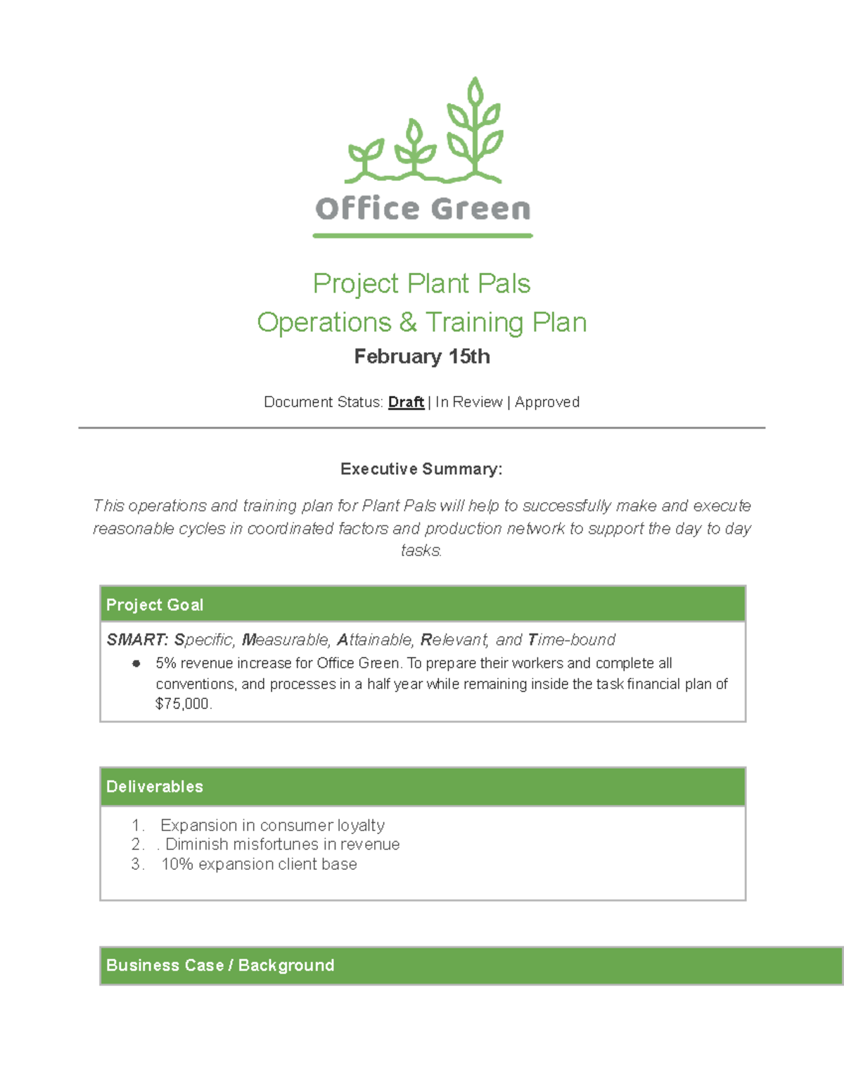 Activity Template Project charter - Google Docs - Project Plant Pals ...