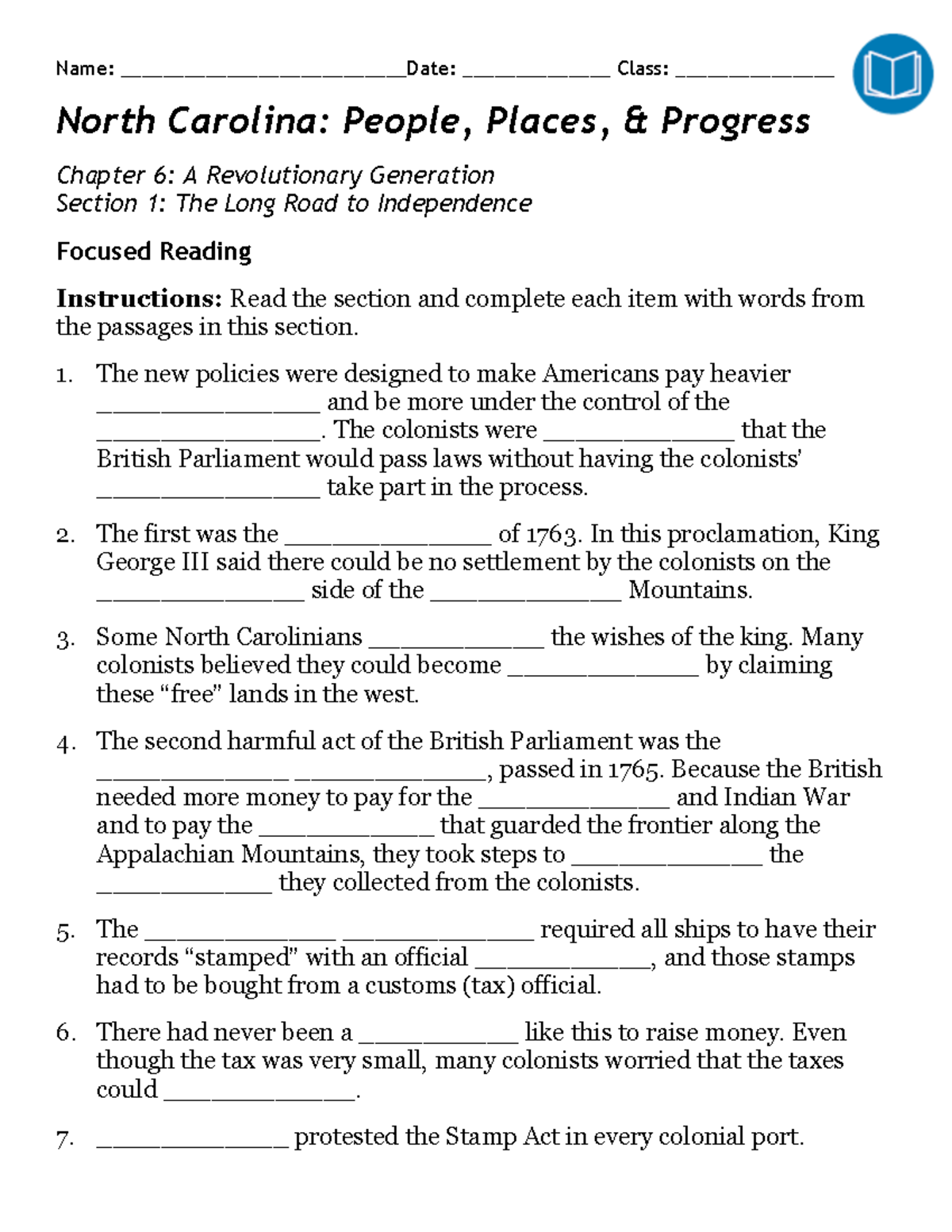 NC GR Ch06-1 - Nc History - Name: ___________________________Date ...