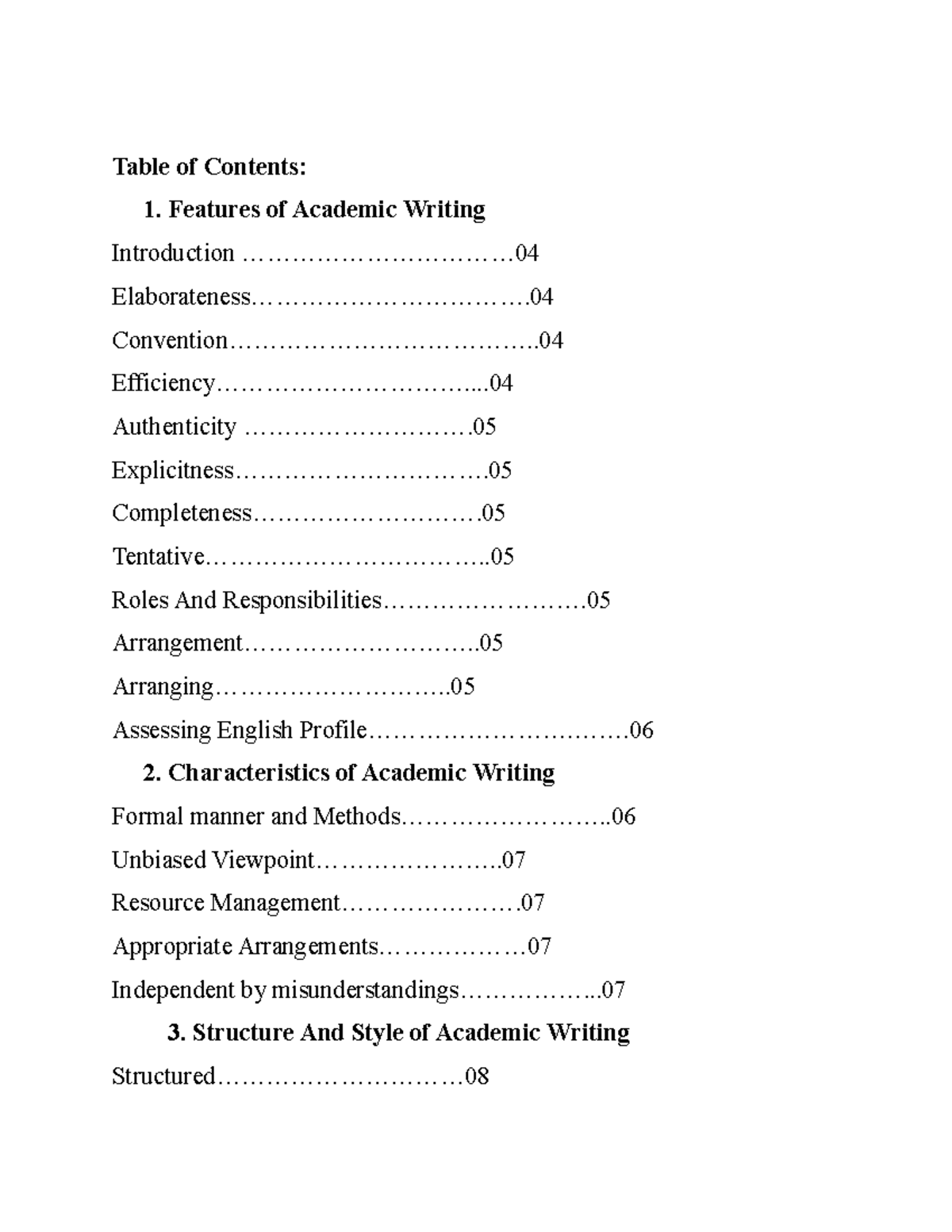 Course Advanced Academic Reading and writing - Table of Contents: 4 ...