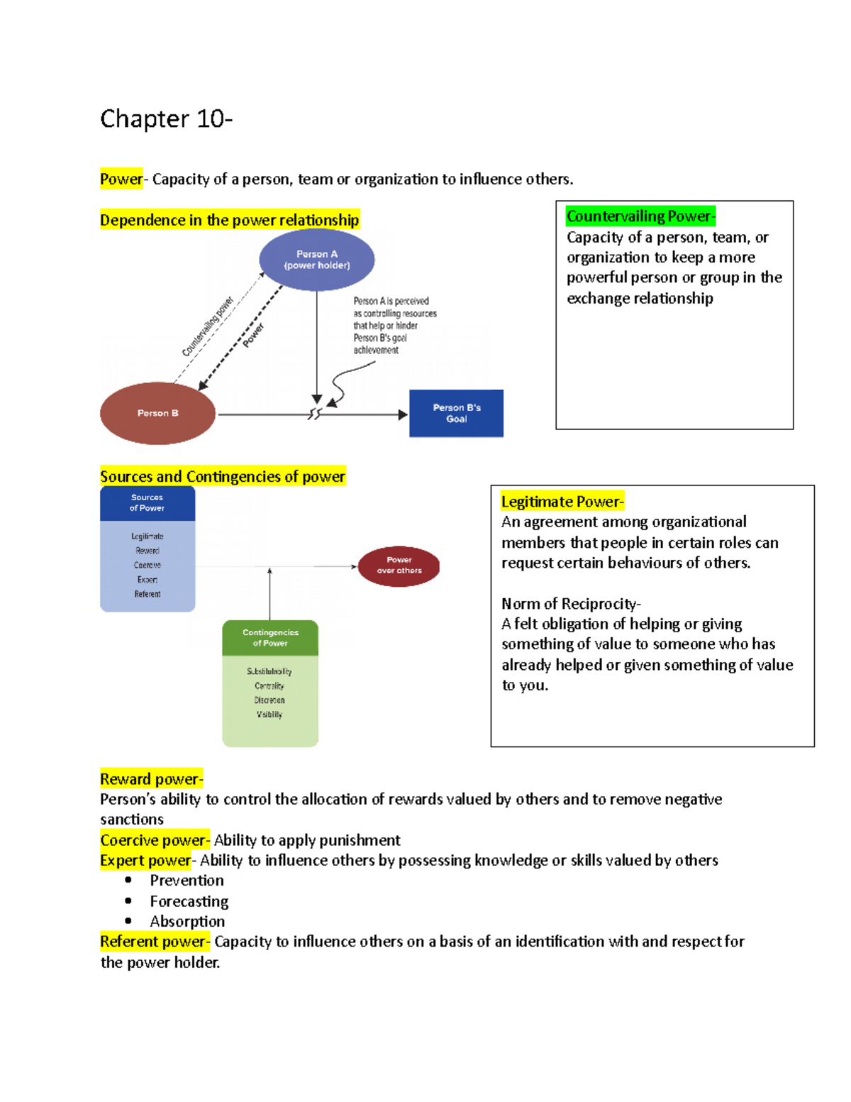 OB10 - chapter 10 - Chapter 10- Power- Capacity of a person, team or ...