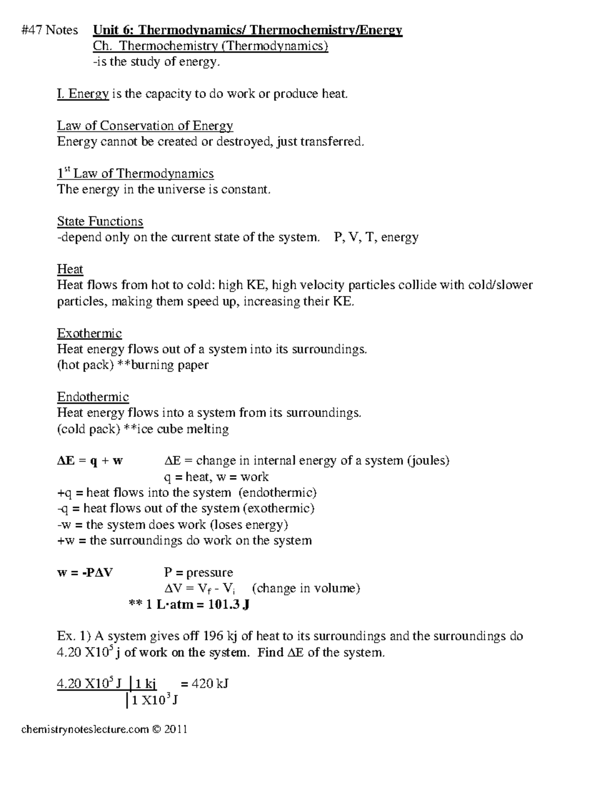 thermodynamics in between elements - #47 Notes Unit 6: Thermodynamics ...