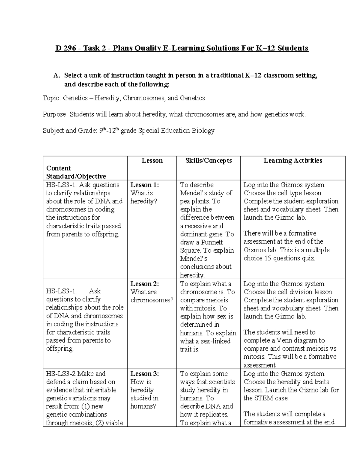 D 296 - Task 2 - Plans Quality E-Learning Solutions For K–12 Students ...