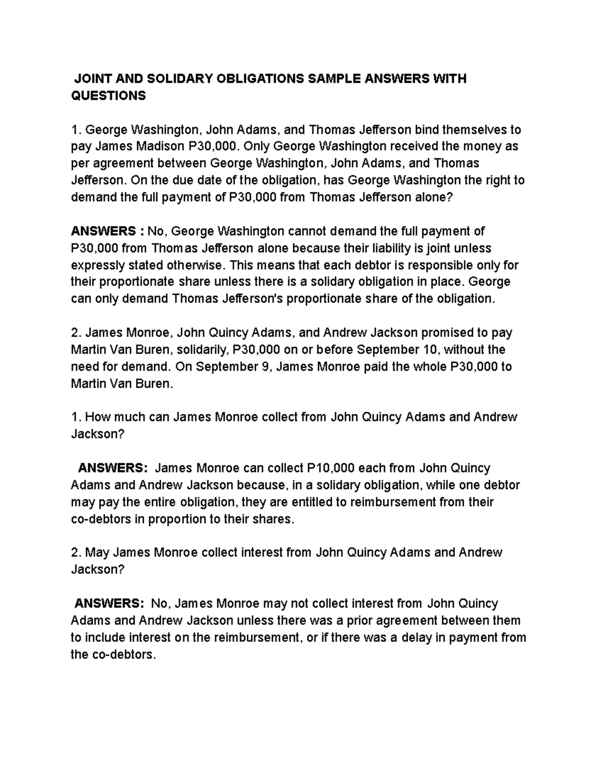 Joint AND Solidary Obligations Samples.docx - JOINT AND SOLIDARY ...